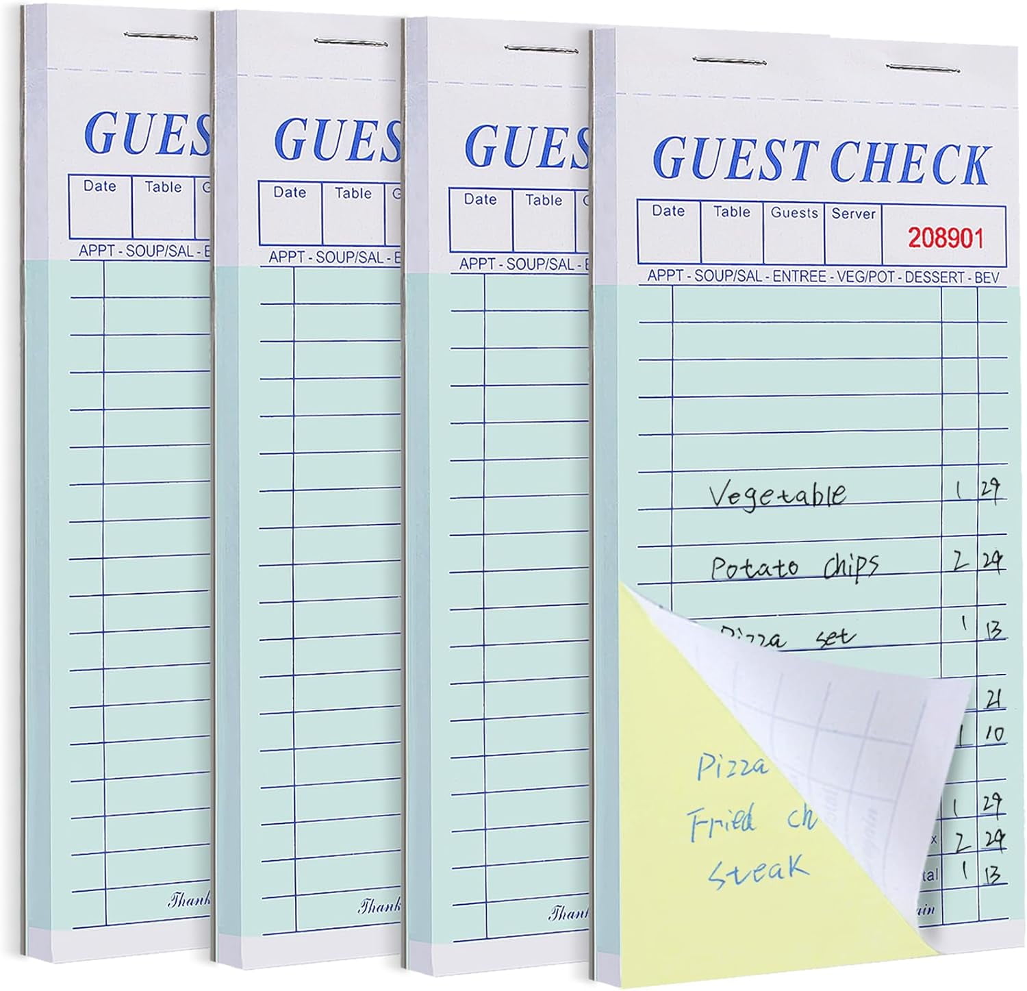 4 Pack Server Note Pads, Double Part Guest Check Books for Servers ...