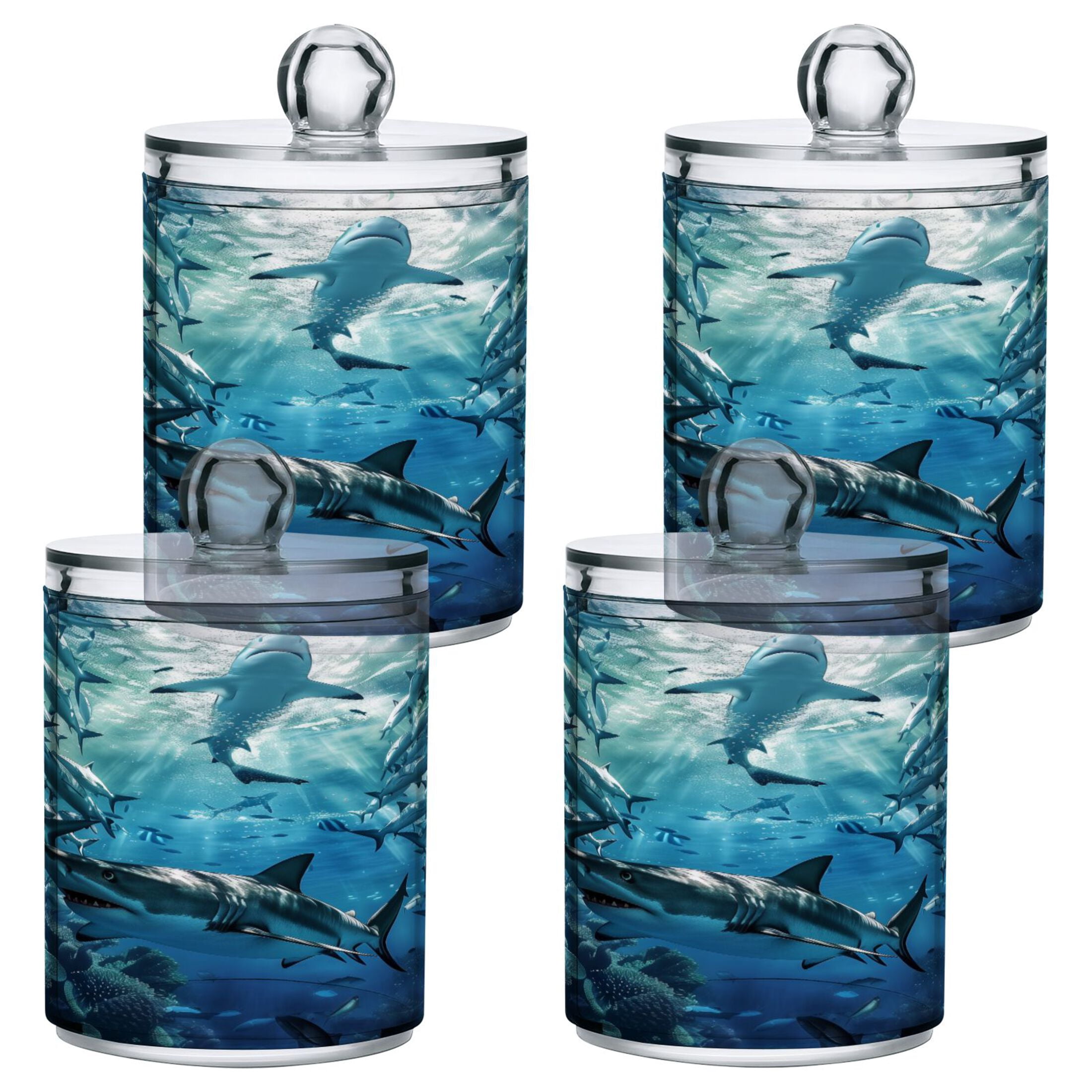 4 Pack Shark Swimming in Fish Schools Qtip Holder Dispenser Clear ...