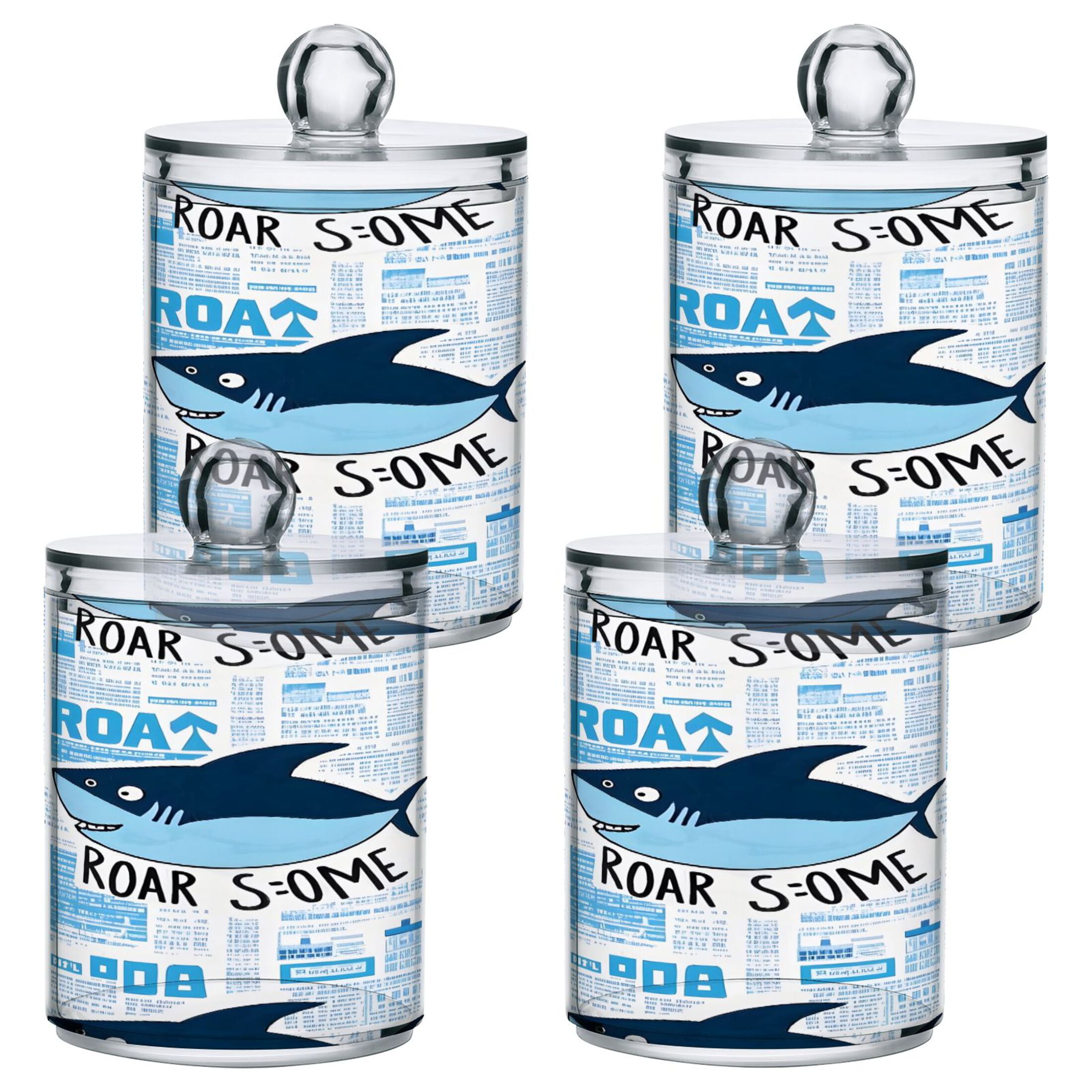 4 Pack Shark and Newspaper Qtip Holder Dispenser Clear Plastic Storage ...