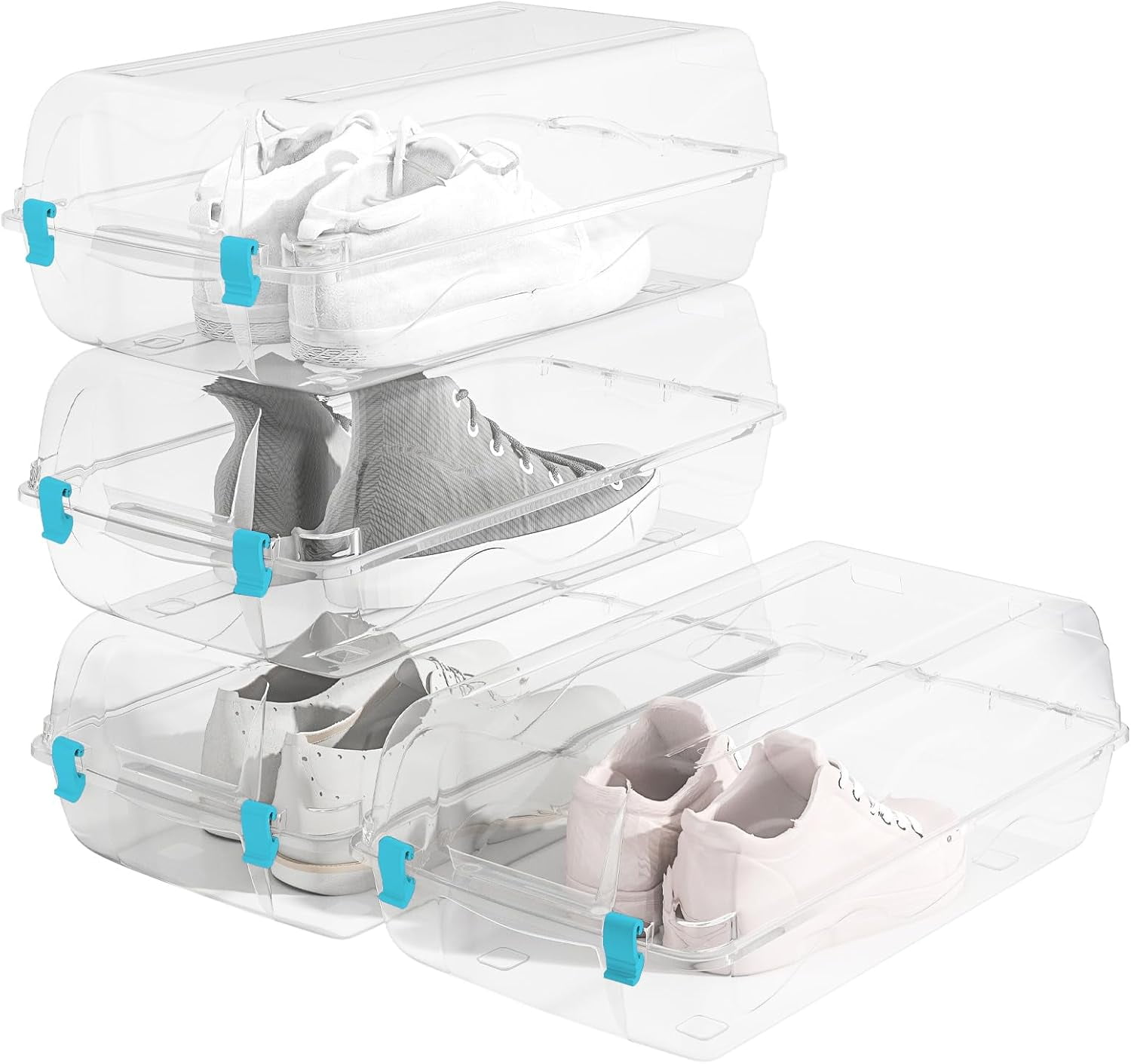 4 Pack Shoe Storage Box, Clear Plastic Stackable Shoe Boxes for Closet ...