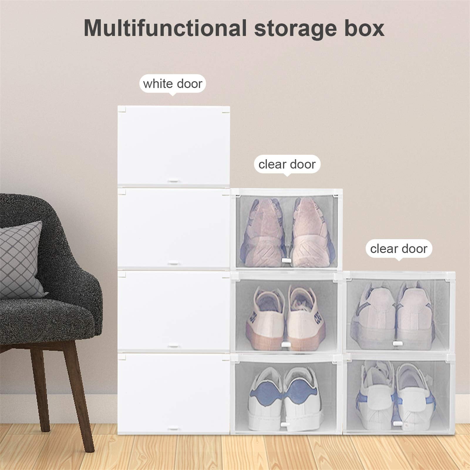4 Pack Shoe Storage Boxes, Clear Stackable Shoe Display Box Space ...