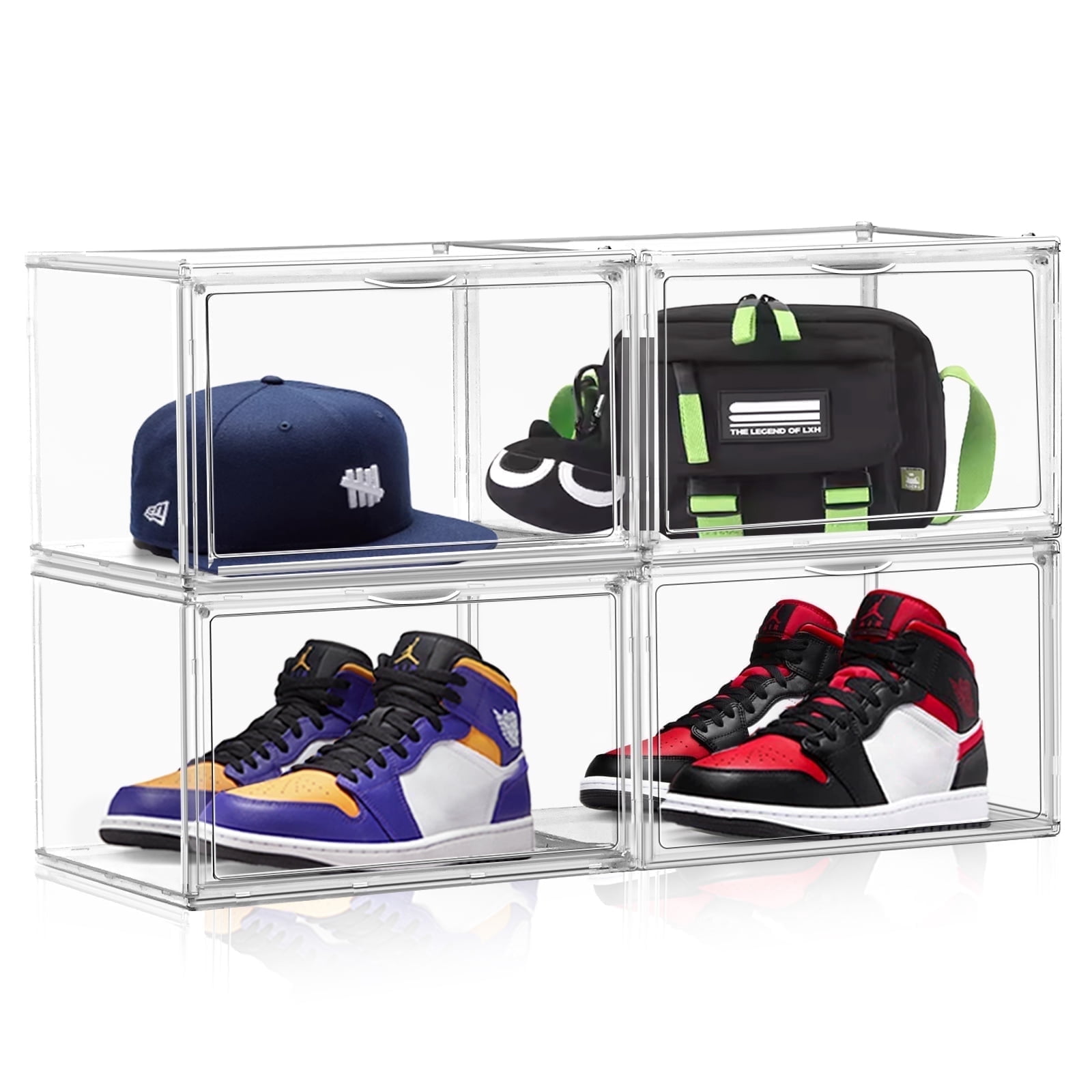 4 Pack Clear Sneaker Storage Box for Closet Stackable Plastic Shoe Box ...