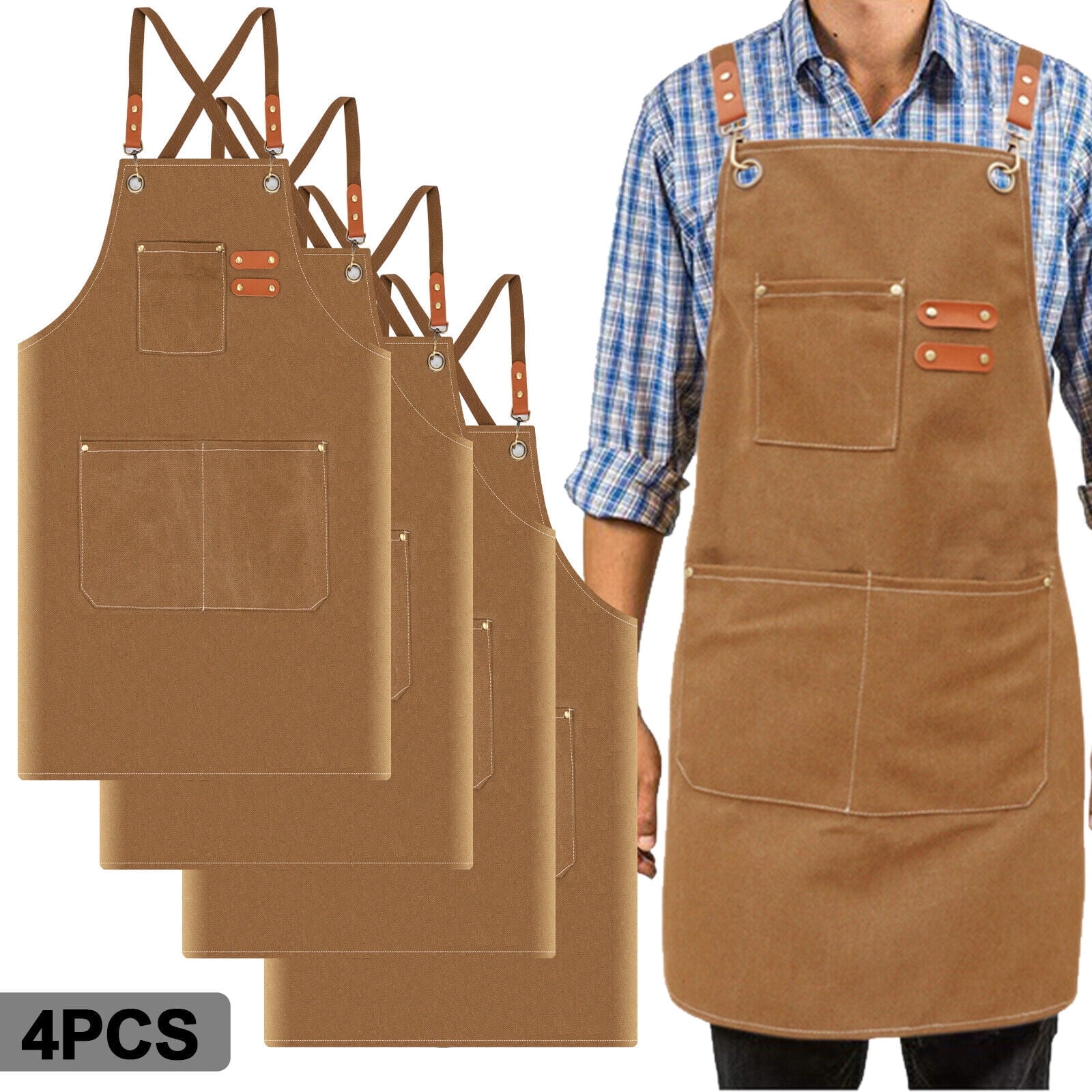 4 Pack Shop Aprons for Bartender Hairstylist Gardening Work, Cross Back ...