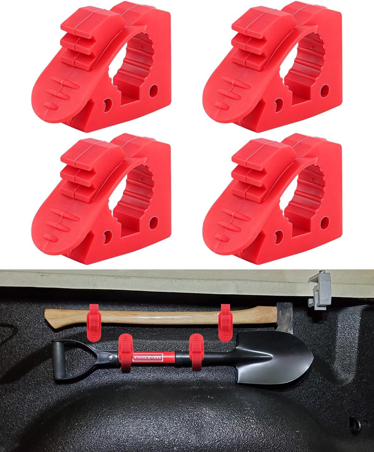 4-Pack Shovel Mount for Roof Rack – Red Rubber Clamp Kit – Heavy-Duty ...