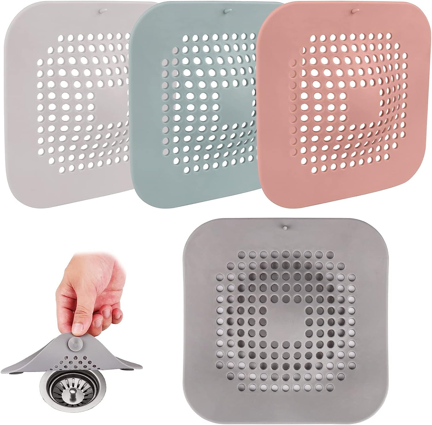 4 Pack Shower Drain Hair Catcher, Convex Silicone Hair Stopper for ...