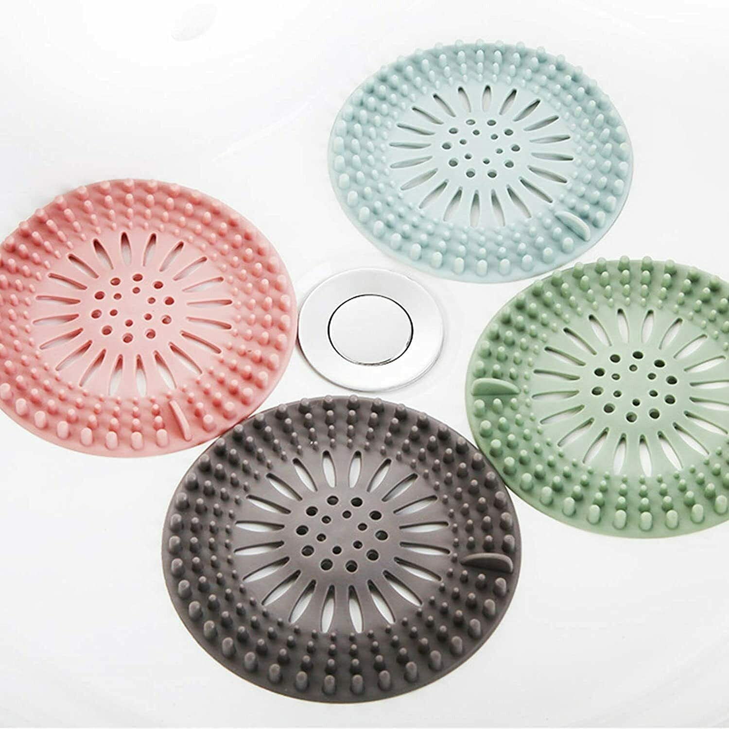 4 Pack Shower Drain Hair Catcher - Hair Catcher Durable Silicone ...