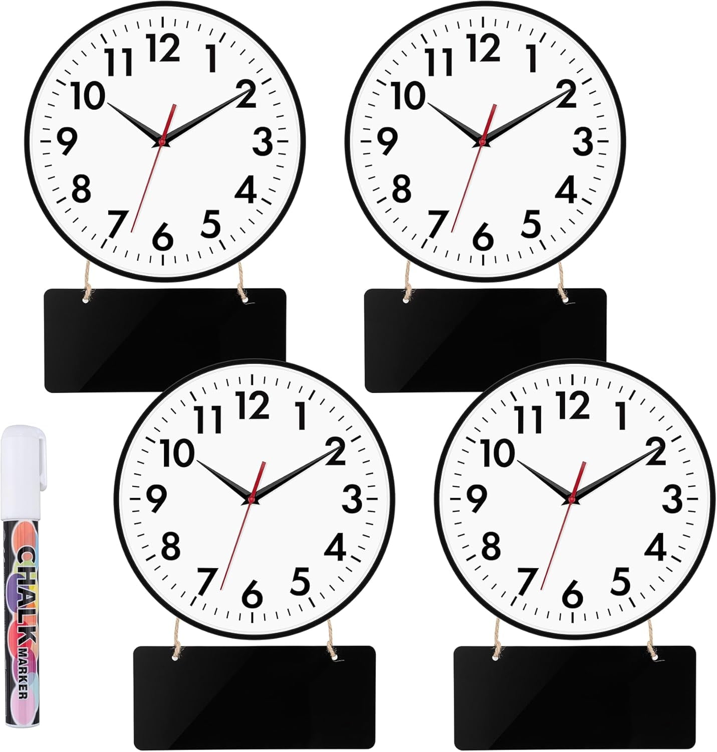 4-Pack Silent Wall Clocks Time Zones with 4 Pcs Chalkboard and White ...
