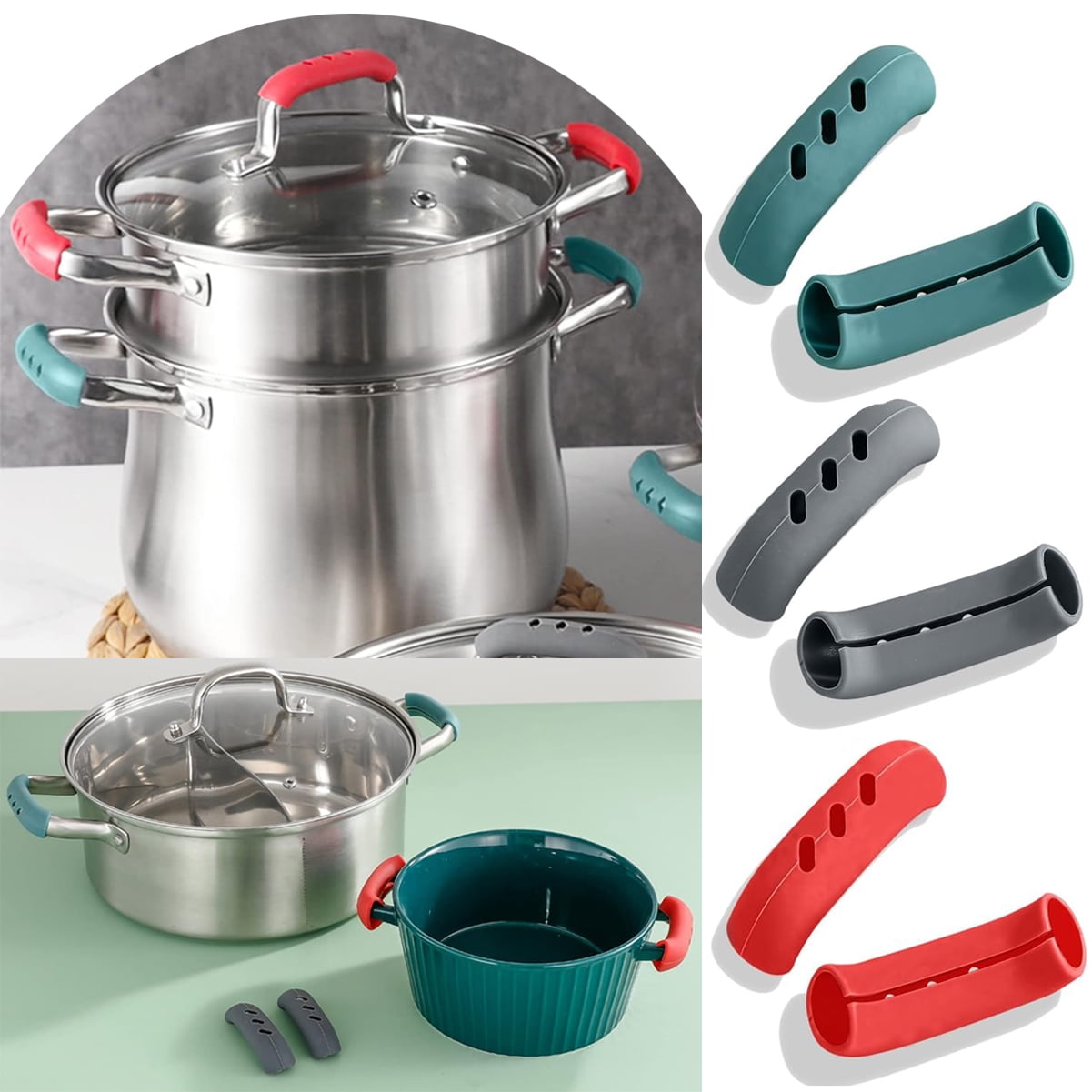 4 Pack Silicone Assist Hot Pan Handle Holder Grips, Heat Resistant Non ...