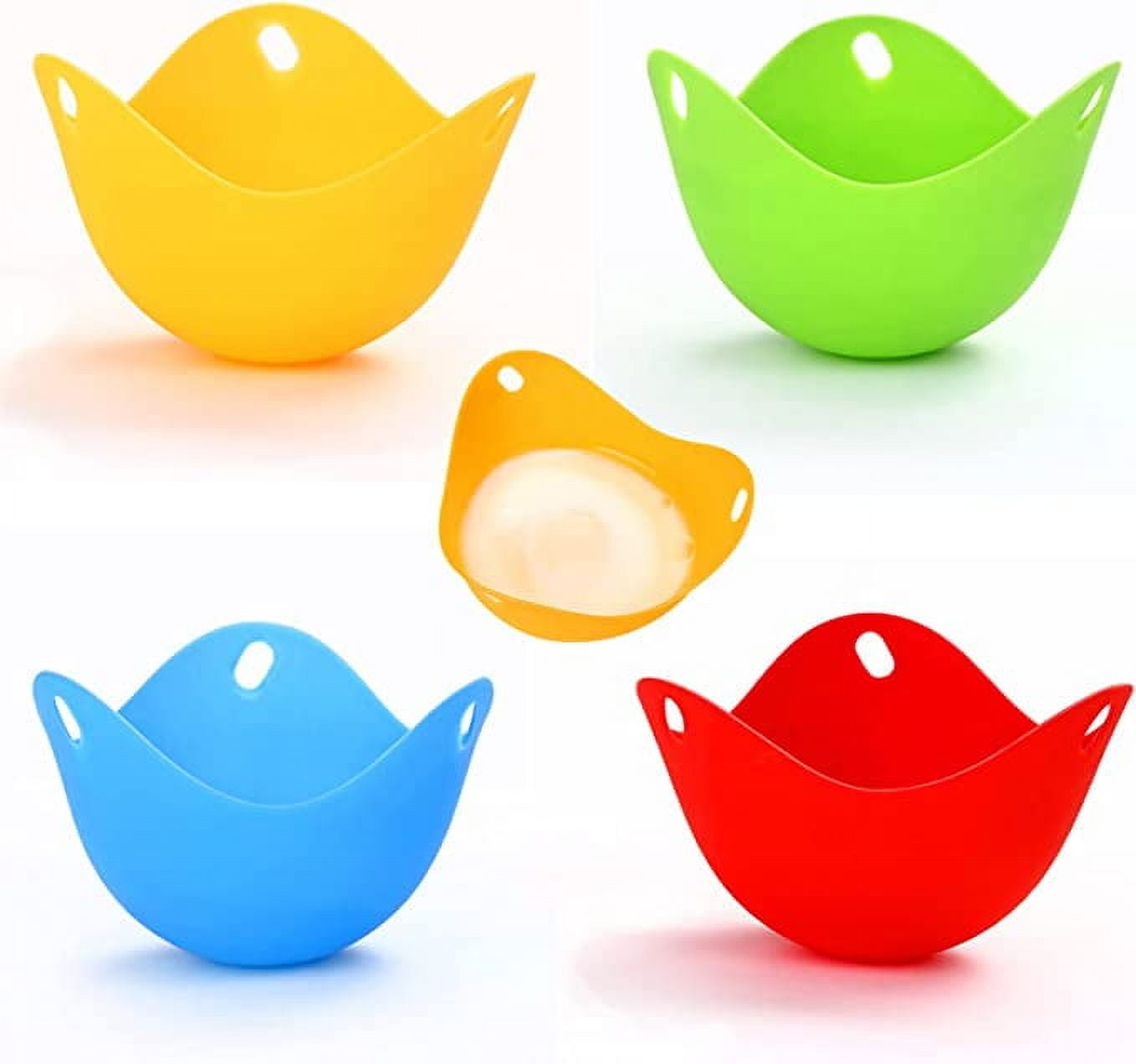 4 Pack Silicone Egg Poaching Cups Boiler Molds with Ring Standers Easy ...