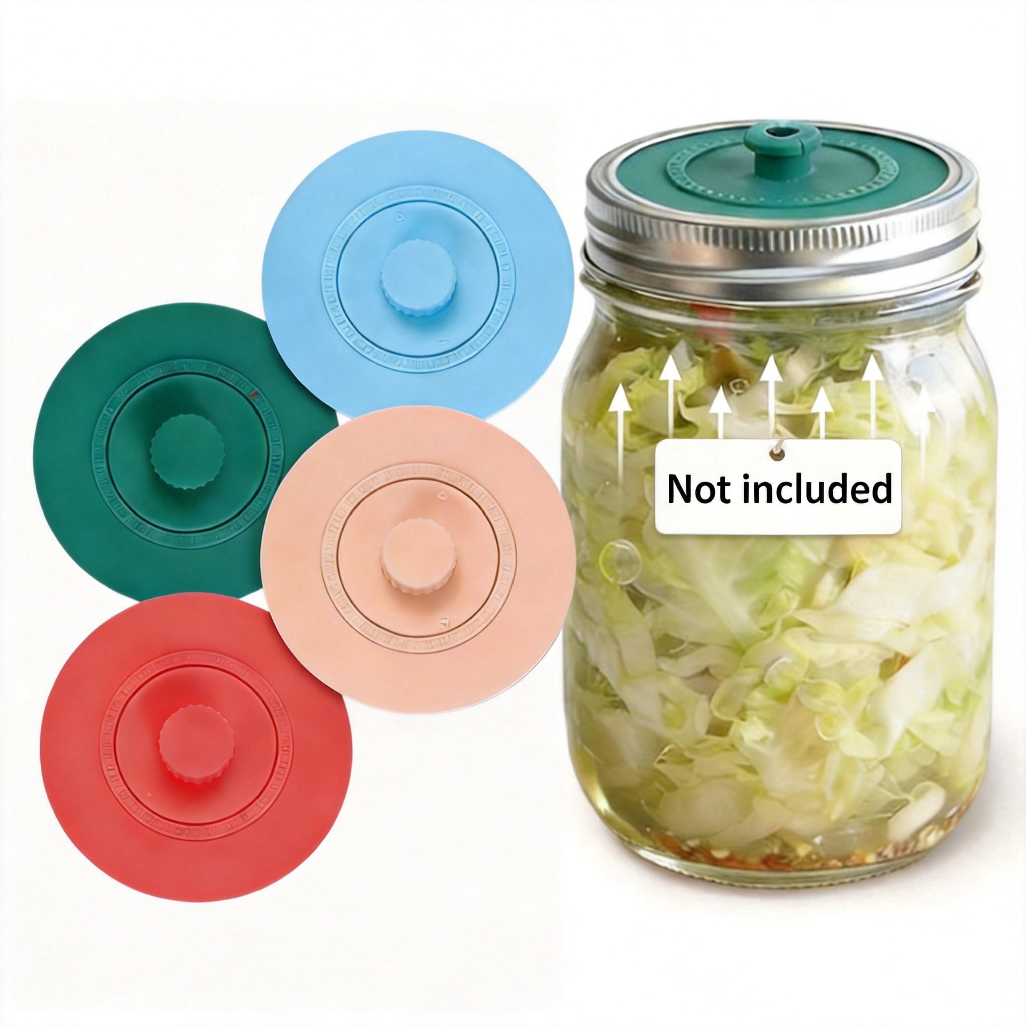 4-Pack Silicone Fermentation Lids for Wide Mouth Mason Jars - Waterless ...