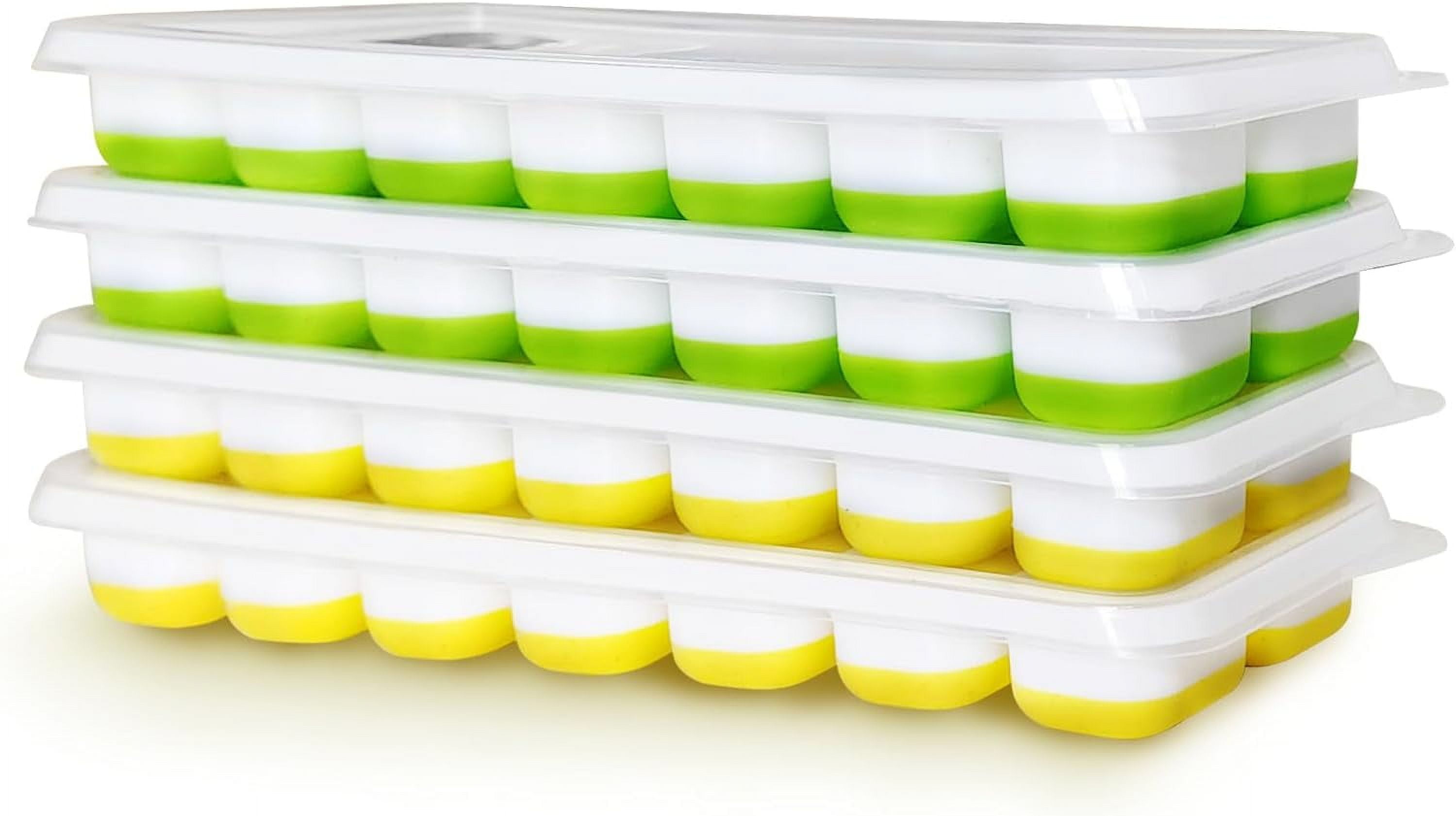 4 Pack Silicone Ice Cube Trays Molds with Removable Lid Easy Release 14 ...
