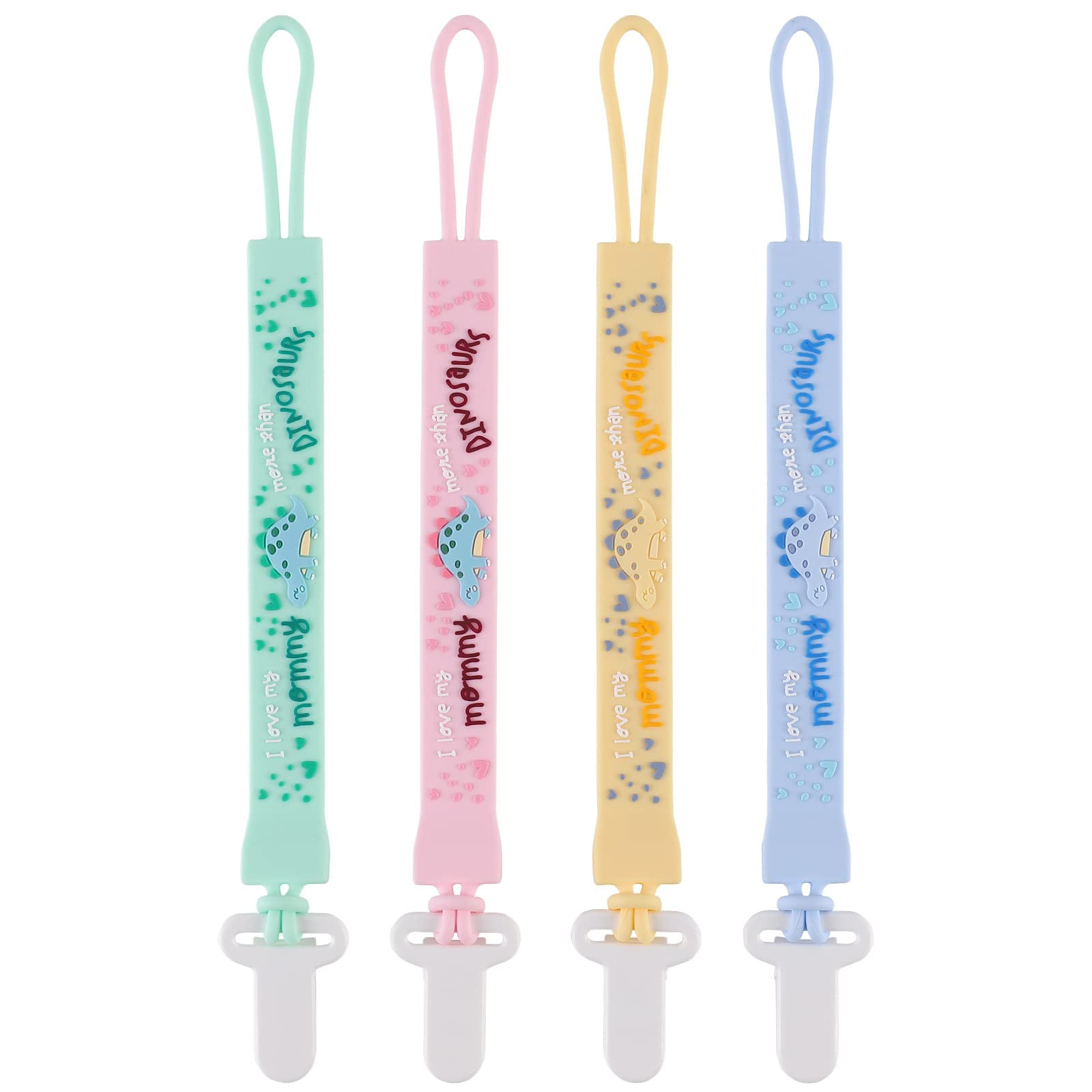 4-Pack Silicone Pacifier Clips with One-Piece Beads for Baby Boys and ...