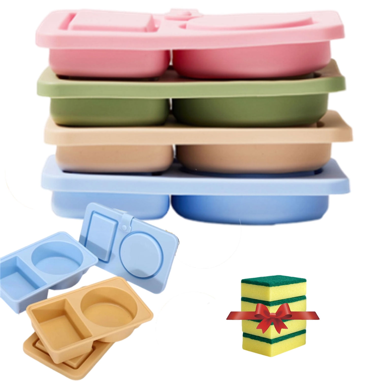 4 Pack Silicone Snack Containers with Lids, Reusable, Foldable ...