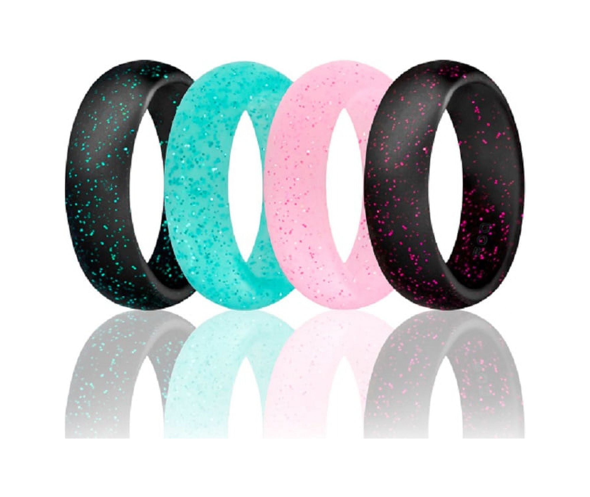 4 Pack Silicone Wedding Rings Women Rubber Bands For Active Lifestyles And Sport Glitter Silicone