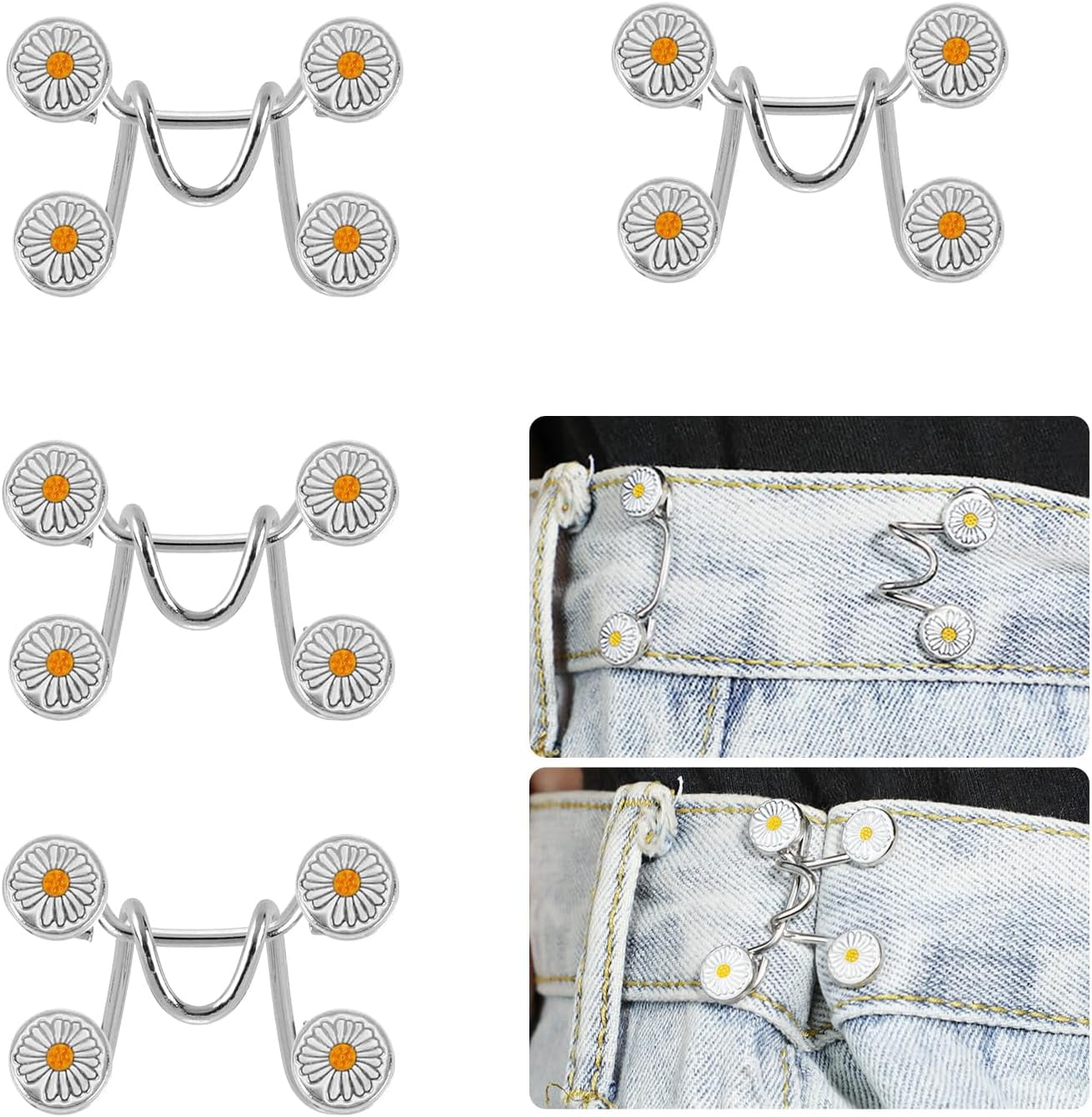 4 Pack Silver Waist Cinchers, Adjustable Denim Buttons (Daisy Belt ...