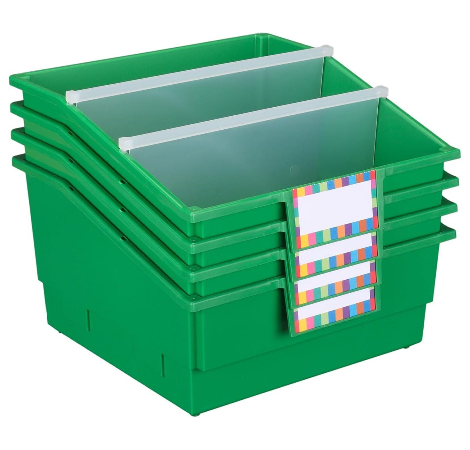 4-Pack Single-Color Picture Book Classroom Library Bins with Dividers ...