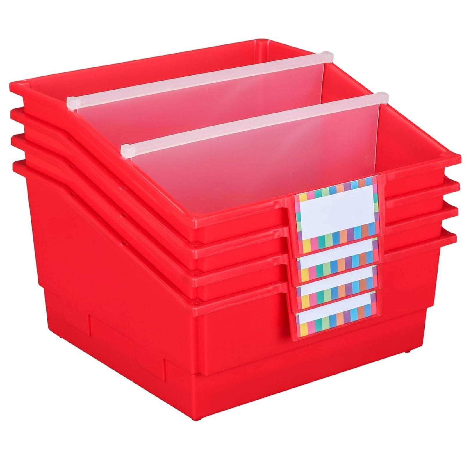 4-Pack Single-Color Picture Book Classroom Library Bins with Dividers ...