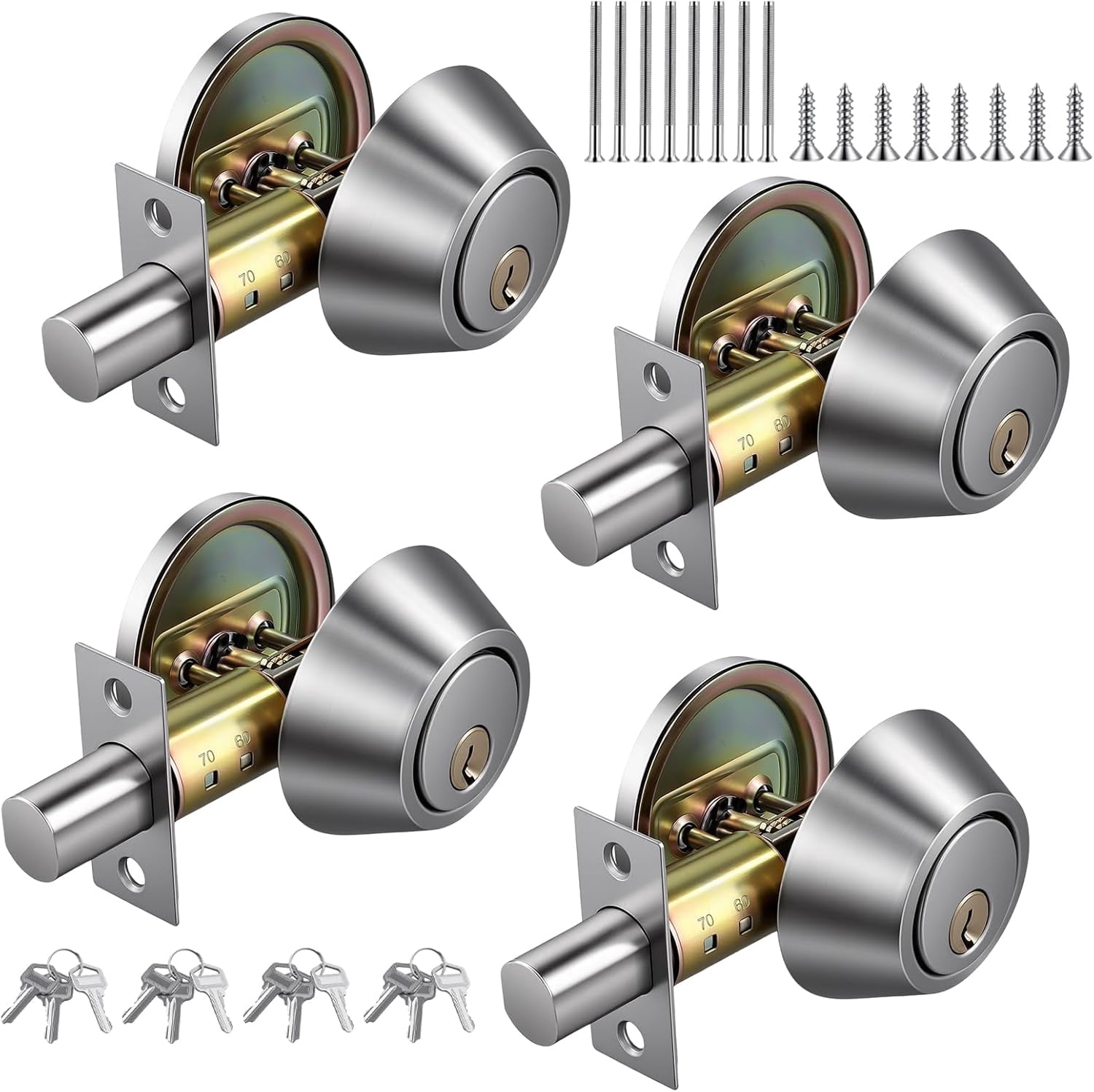 4 Pack Single Cylinder Deadbolt Lock Set, Keyed One Side Dead Bolt for ...