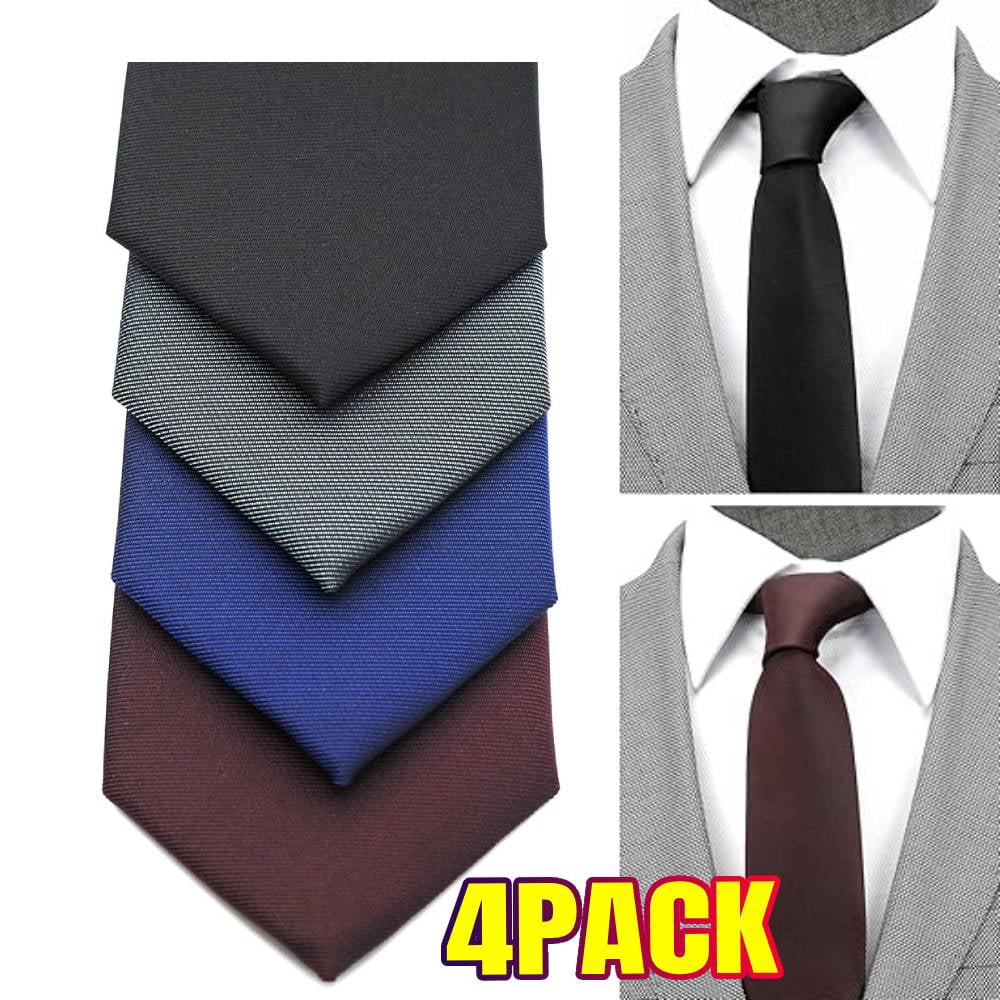 4 Pack Skinny Solid Ties for Men, 2.5 inch Slim Plain Neckties, Slim ...