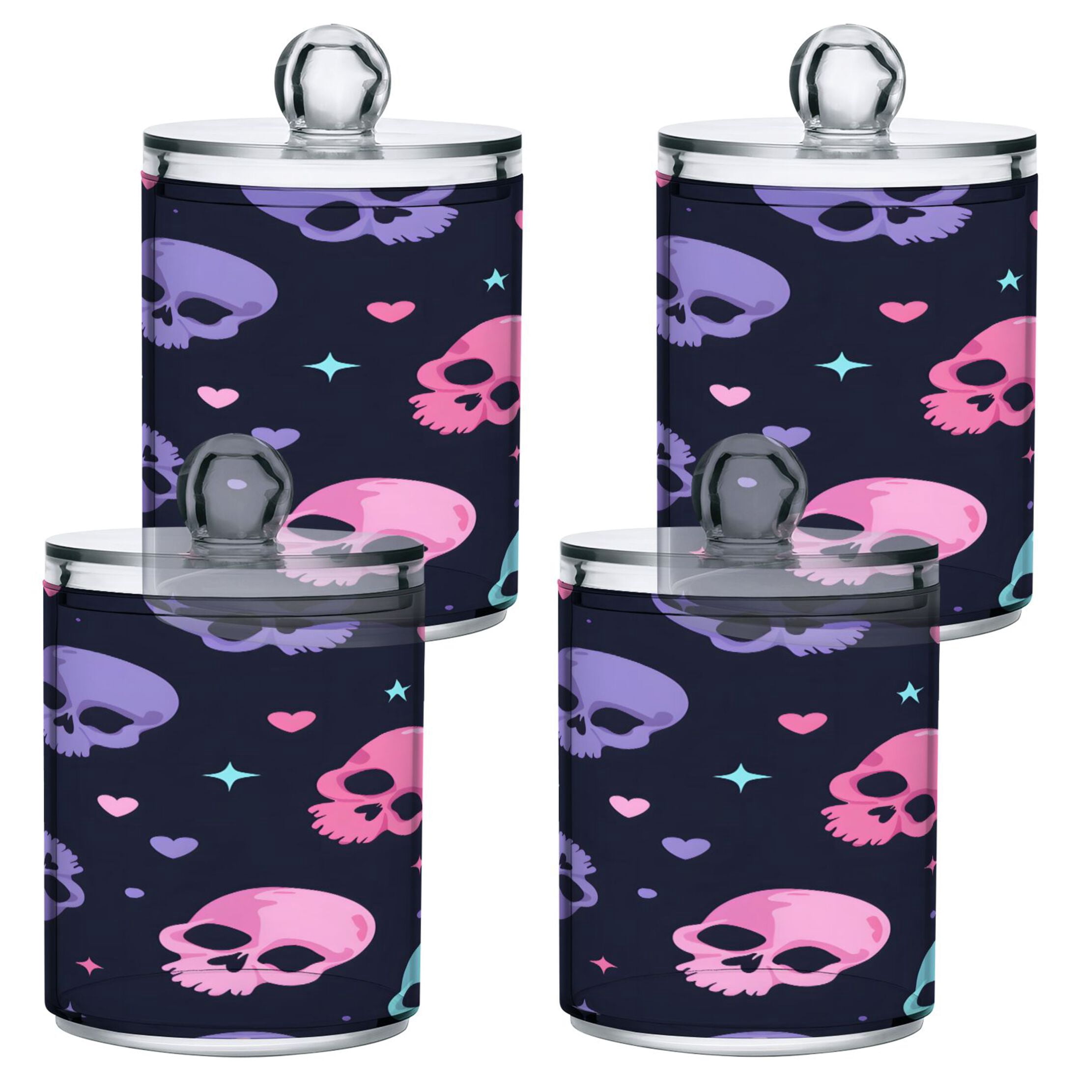 4 Pack Skull Head and Heart Qtip Holder Dispenser Clear Plastic Storage ...