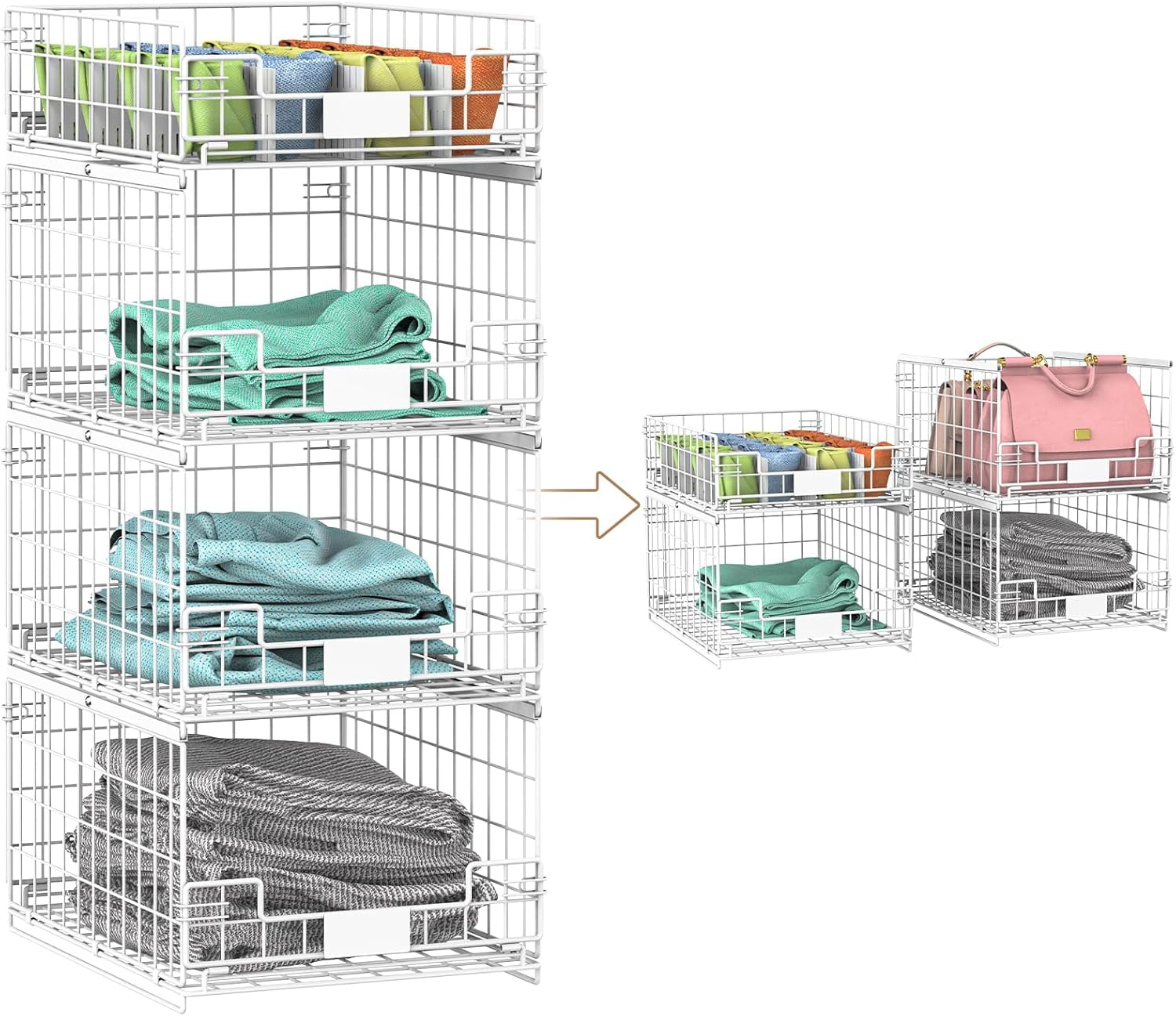 4 Pack Sliding Closet Organizers and Storage, Stackable Closet Storage ...