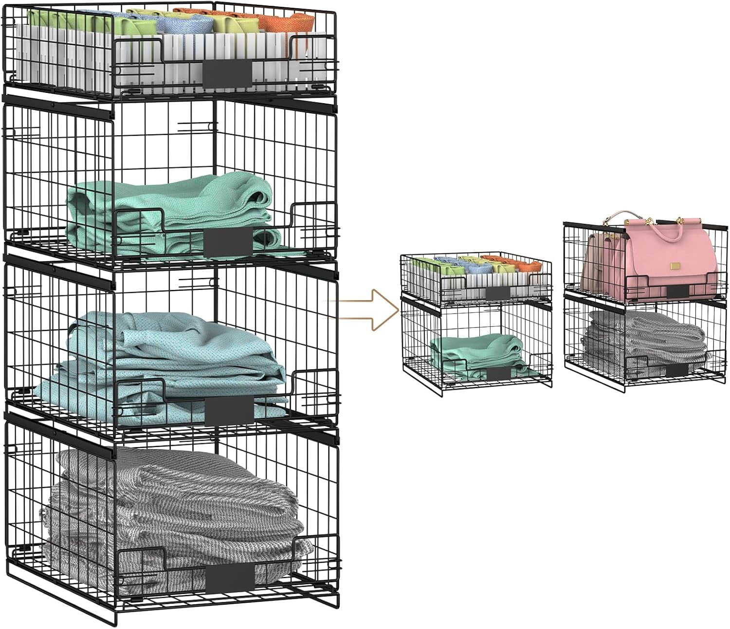 4 Pack Sliding Closet Organizers and Storage, Stackable Closet Storage ...