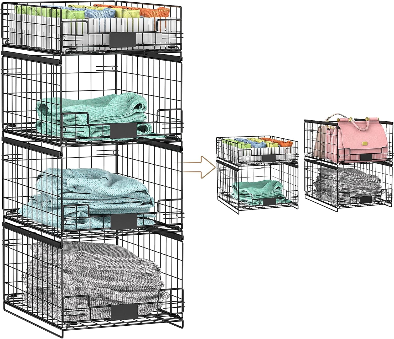 4 Pack Sliding Closet Organizers and Storage, Stackable Closet Storage ...
