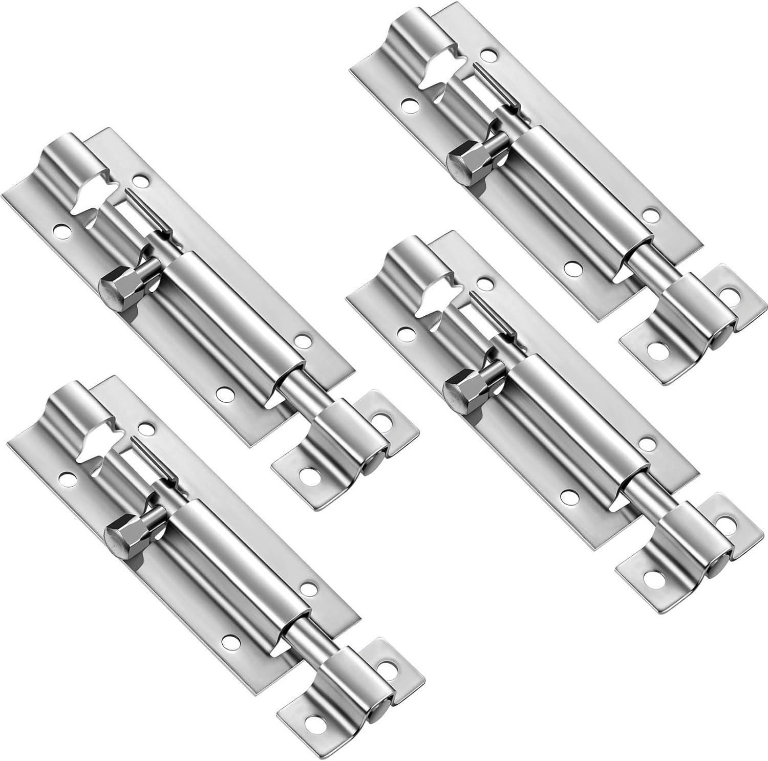 4 Pack Sliding Door Safety Latch 3 Inch (Silver), Locking Bolt Door ...