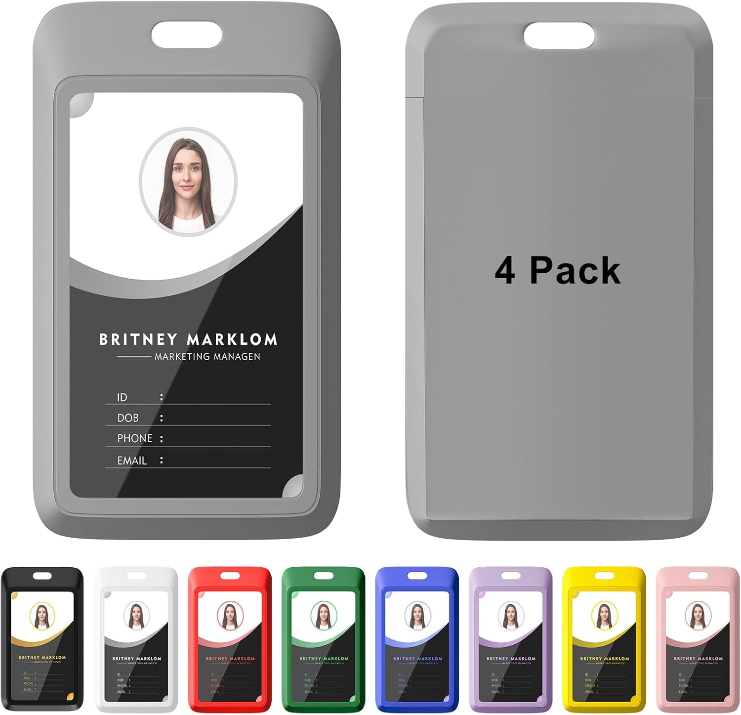 4 Pack Sliding ID Badge Holder, Heavy Duty Plastic ID Badge with Clear ...