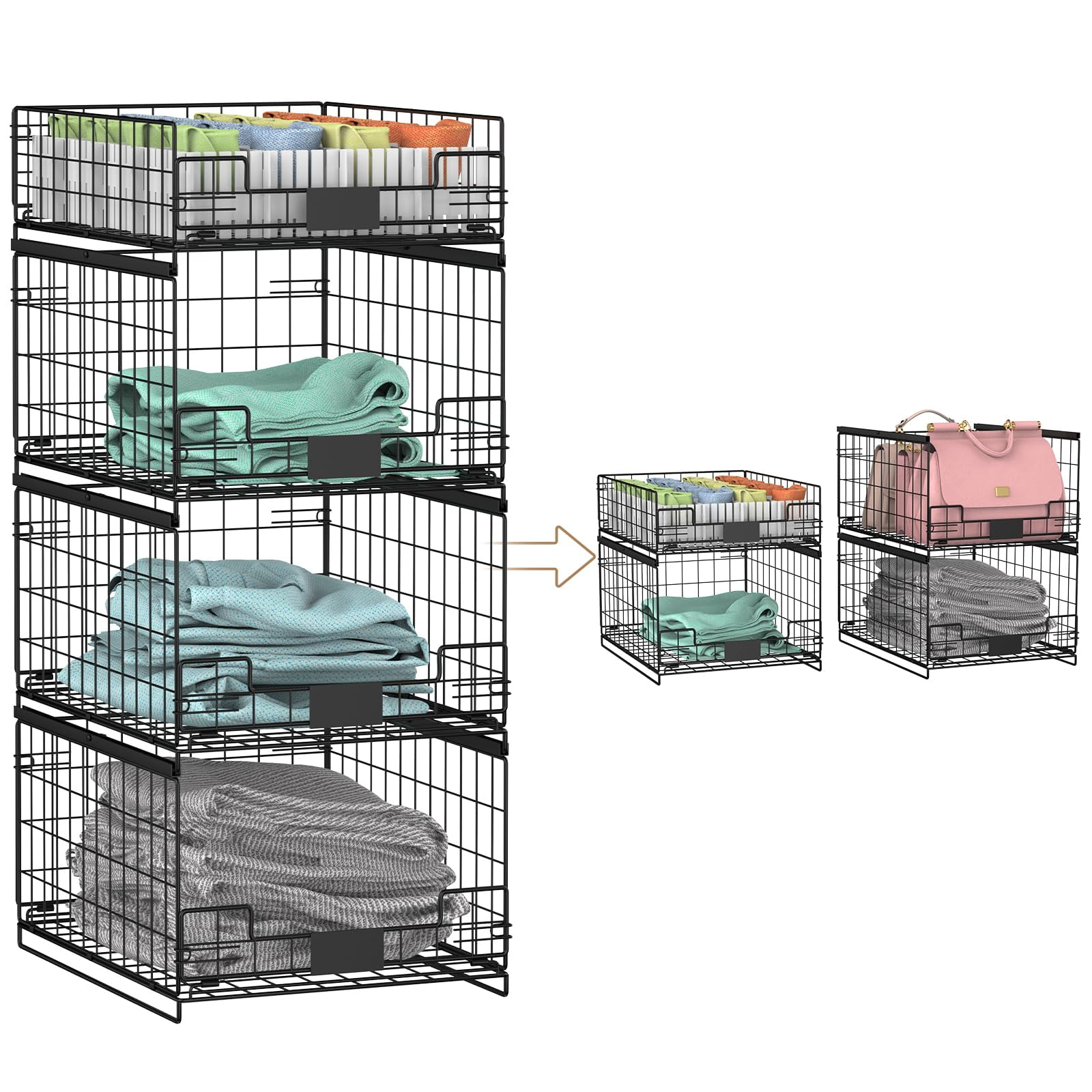 4 Pack Sliding Organizers and Storage, Stackable Storage Shelves, Pull ...