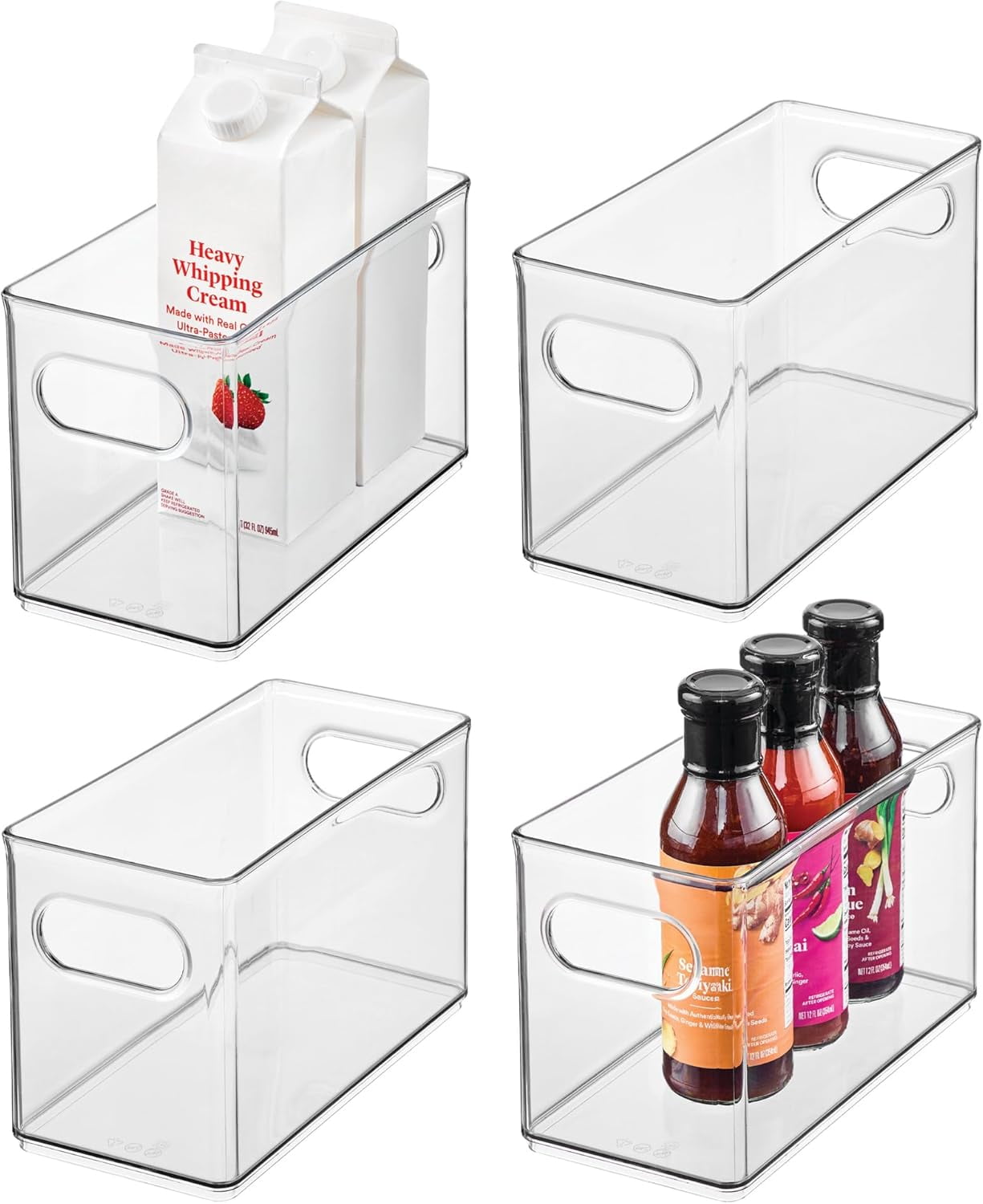 4-Pack Slim Clear Plastic Stackable Storage Bins, Narrow Fridge and ...