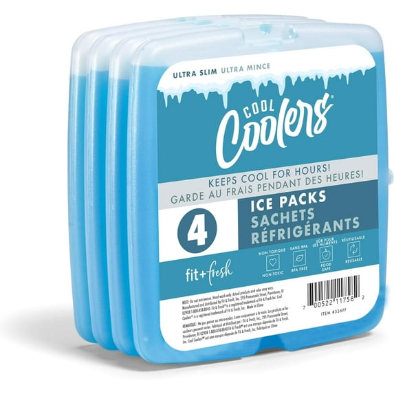 4 Pack Slim Reusable Ice Packs, Quick Freeze for Lunch Boxes or Coolers ...