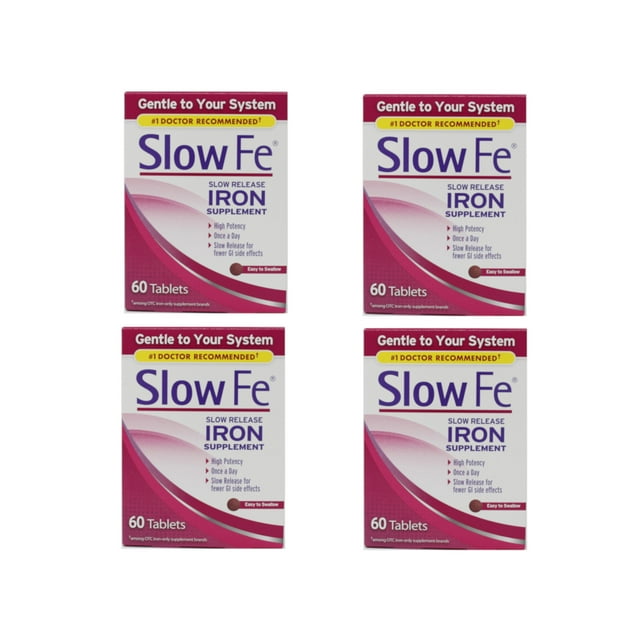 Slow FE 4 Pack - High Potency Ferrous Sulfate Iron Supplements, Gentle ...