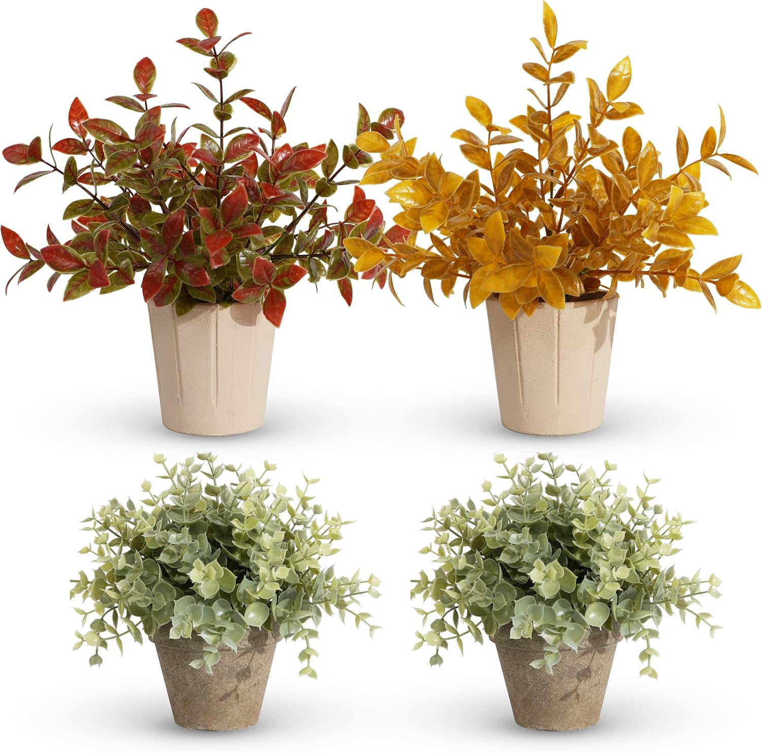 4 Pack Small Artificial Plants in Pulp Pots, Fake Greenery for Indoor ...