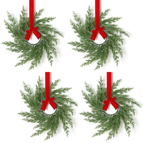 4 Pack Small Christmas Wreaths 11.8 Inch, Mini Norfolk Pine Wreaths ...