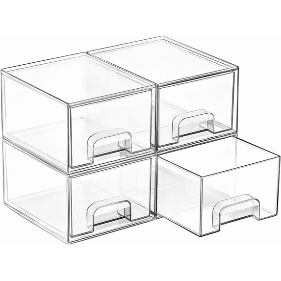 4 Pack Small Clear Stackable Storage Drawers,Acrylic Bathroom Makeup ...