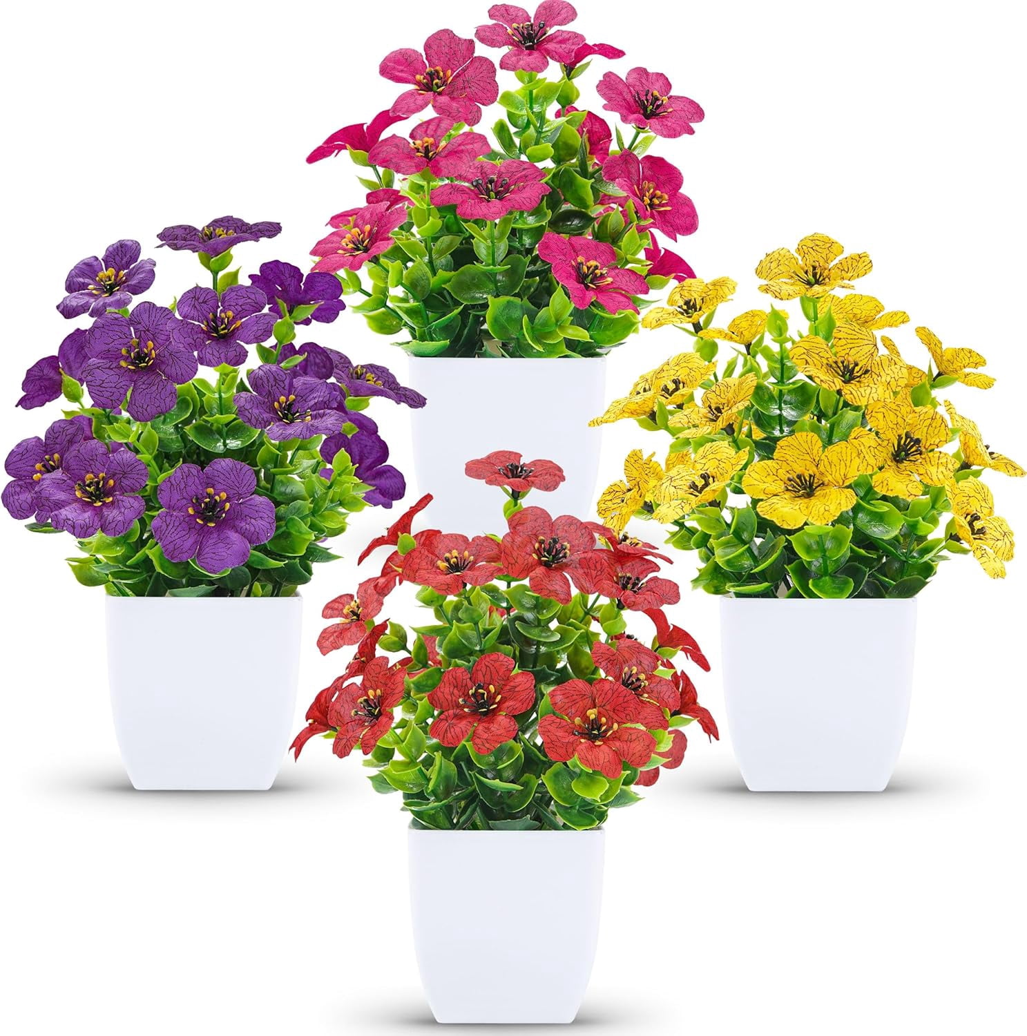 4 Pack Small Fake Plants Mini Artificial Flowers for Bathroom Bedroom ...
