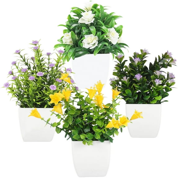 4 Pack Small Fake Potted Plants Mini Artificial Faux Plants with ...
