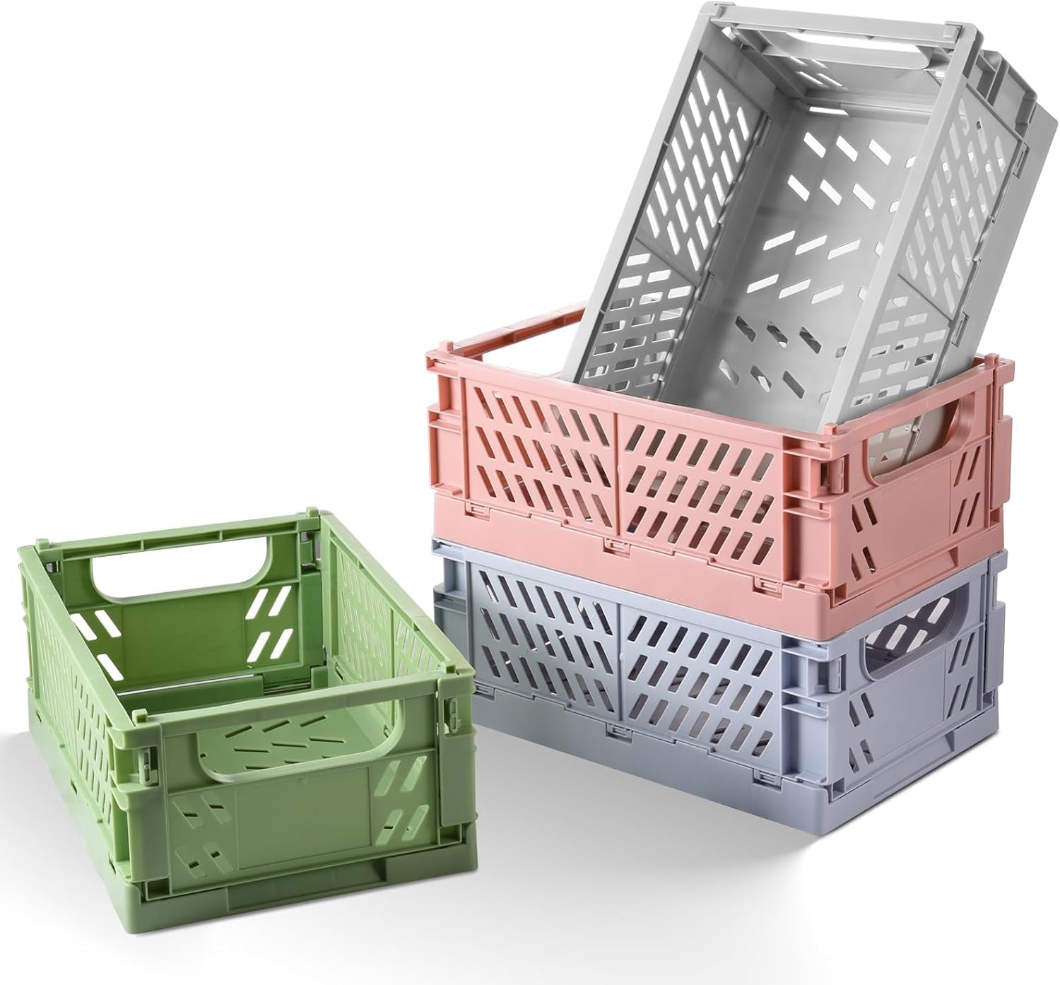 4-Pack Small Pastel Plastic Storage Baskets, Collapsible Crates for ...