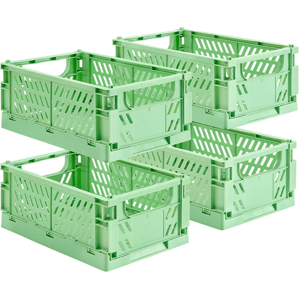 4-Pack Small Pastel Plastic Storage Baskets, Collapsible Crates for ...