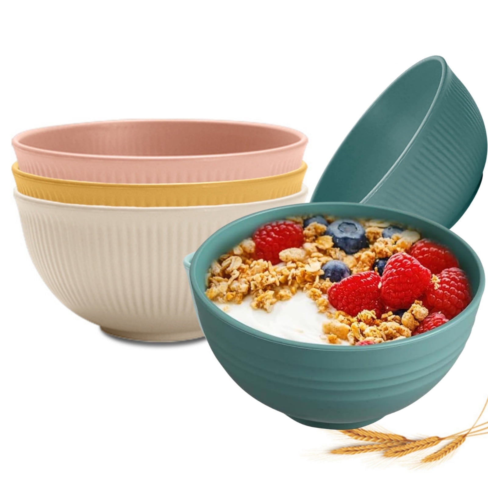 4 Pack Small Plastic Bowls, 26Oz Unbreakable Whea-t Straw Bowls Set ...