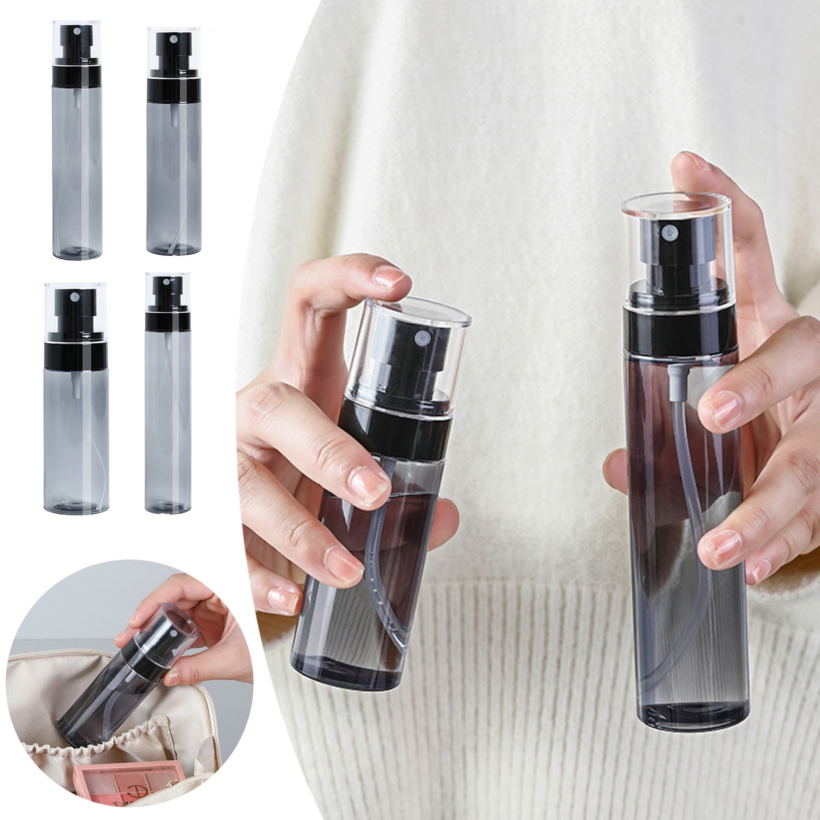 4 Pack Small Spray Bottle, Black Plastic Fine Mist Mini Spray Bottles ...