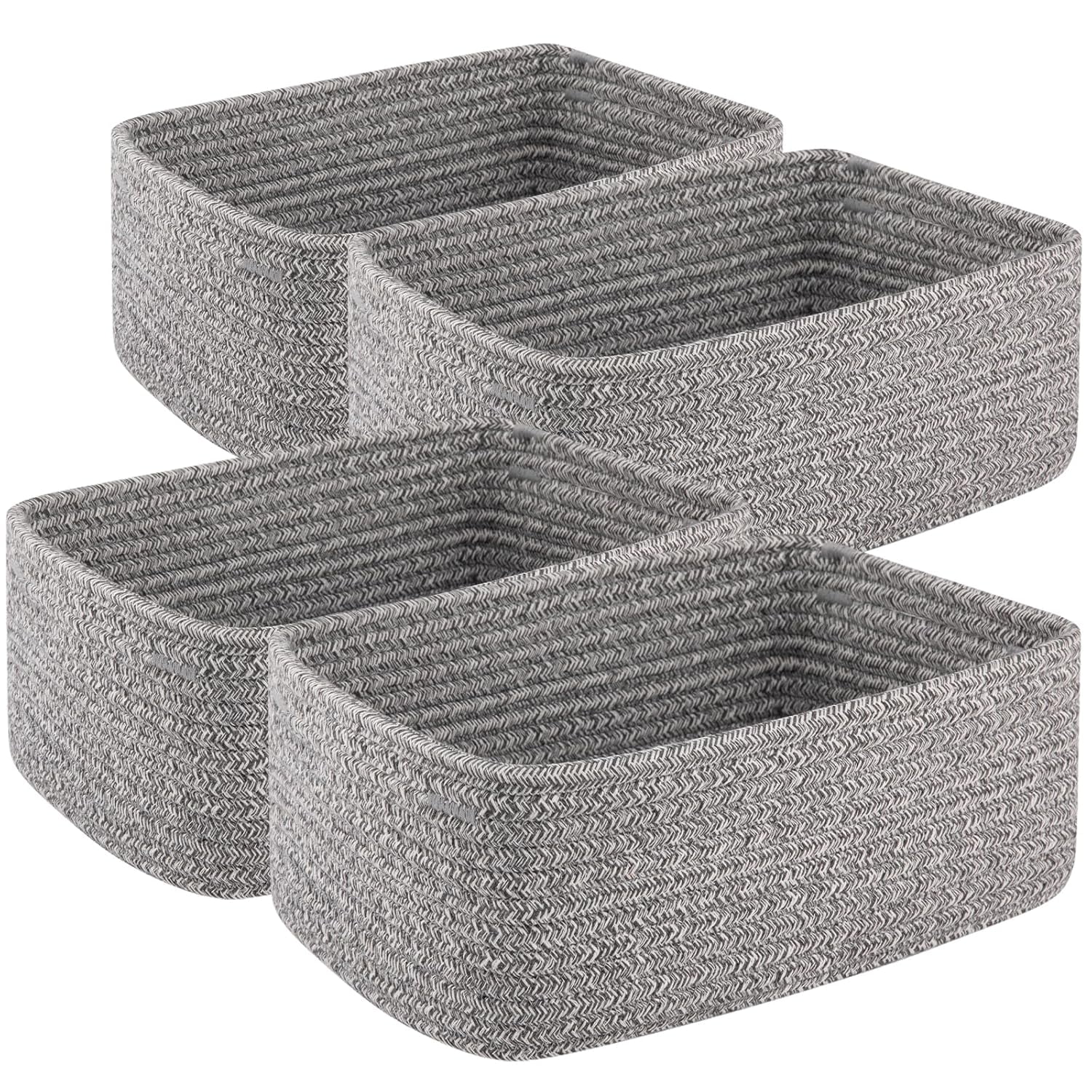 4 Pack Small Storage Shelf Baskets for Organizing, Mini Woven Rope ...