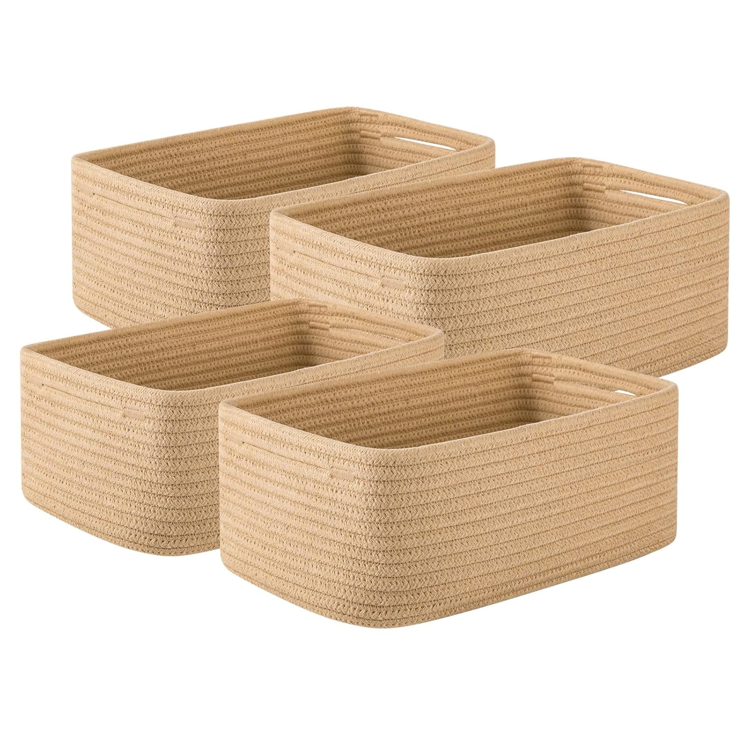 4 Pack Small Storage Shelf Baskets for Organizing, Mini Woven Rope ...
