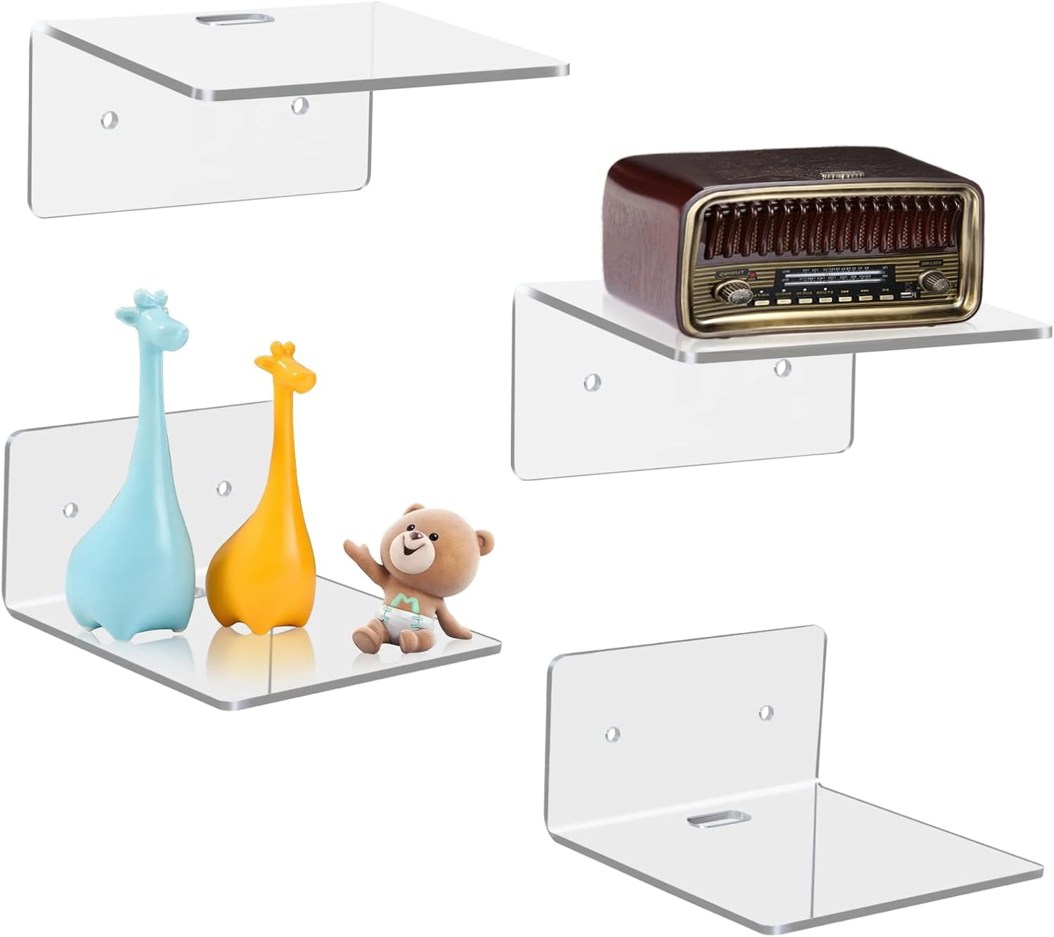 4 Pack Small Wall Shelf, 4'' Acrylic Wall Shelves Display Ledges for ...
