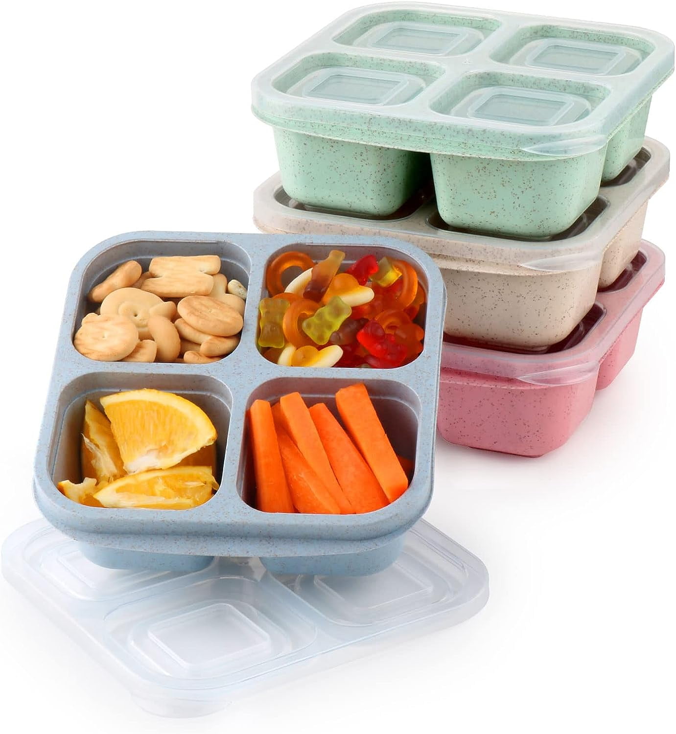 4-Pack Divided Snack Containers, Reusable Bento Boxes, Meal Prep Storage for School, Work ...