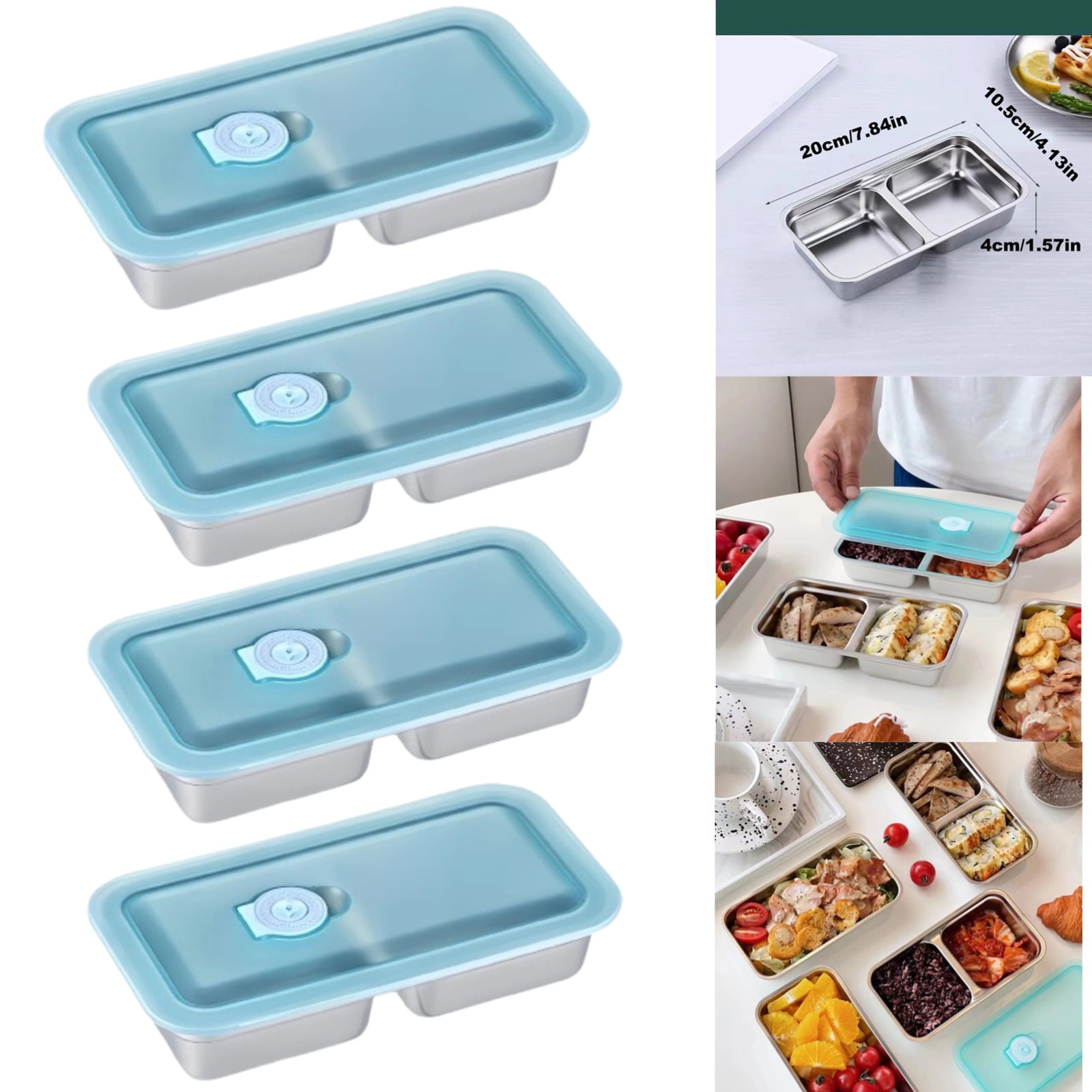4 Pack Snack Containers, Stainless Steel Double Compartment Snack ...