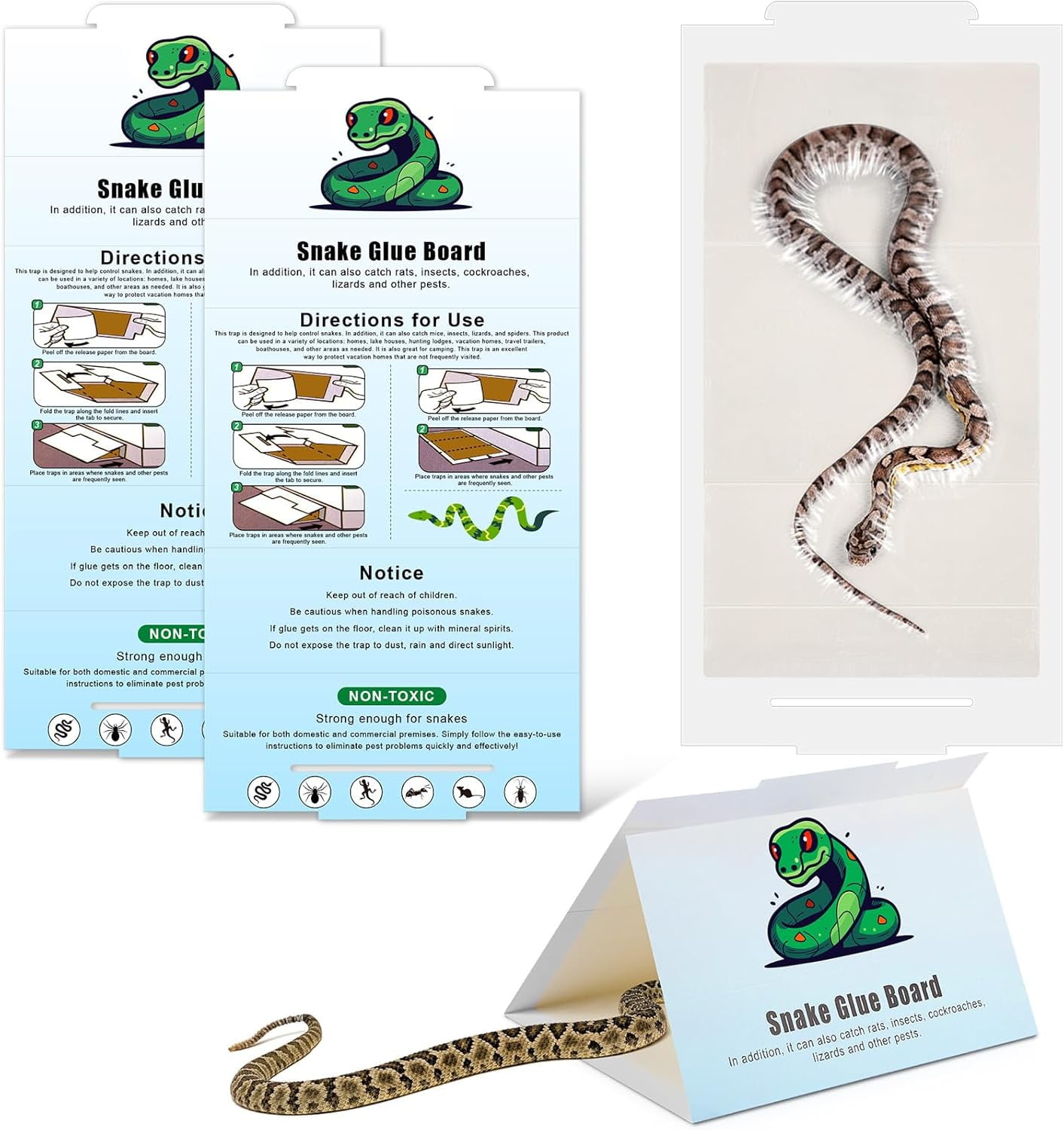 4 Pack Snake Glue Trap, 8 x 14 Large Sticky Snake Glue Boards for ...