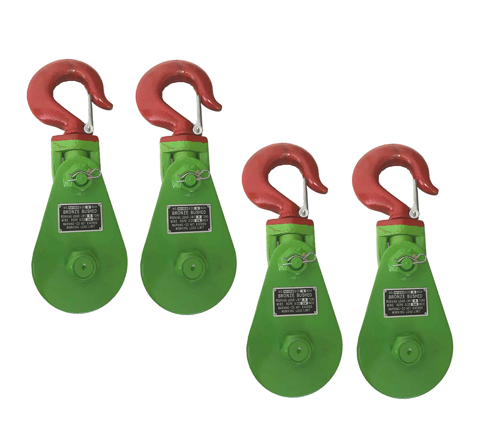 (4 Pack) Snatch Block with Hook WLL 8 Ton 6" Sheave 3/4 Inch Wire Rope ...