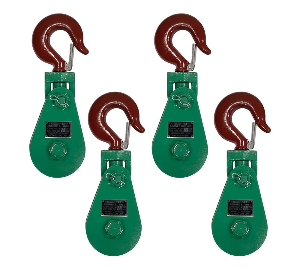 4 Pack Snatch Block with Hook WLL 8 Ton 8" Sheave 3/4 Inch Wire Rope ...